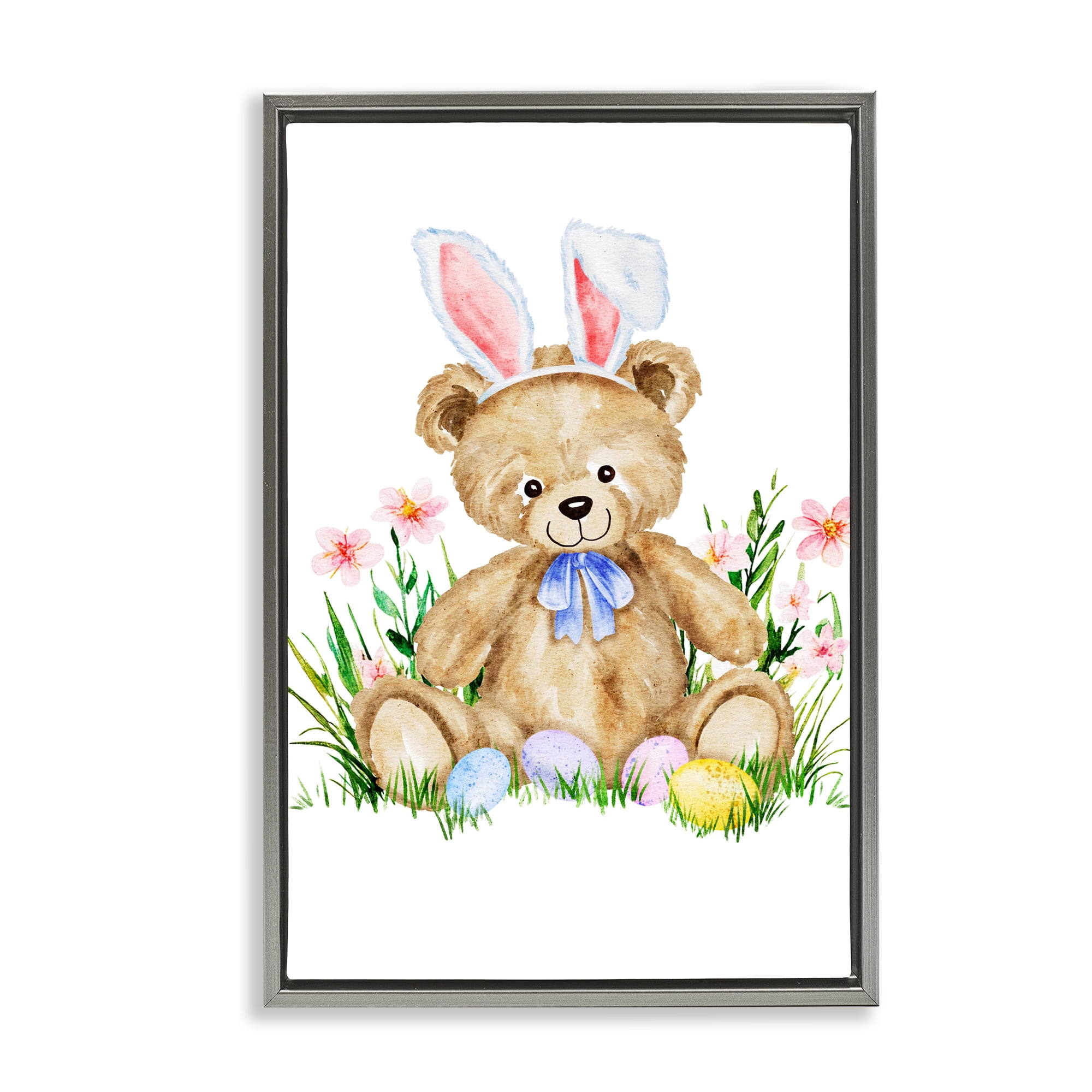 Springy Easter Teddy Bear Gray Framed Floater Canvas Wall Art, design ...