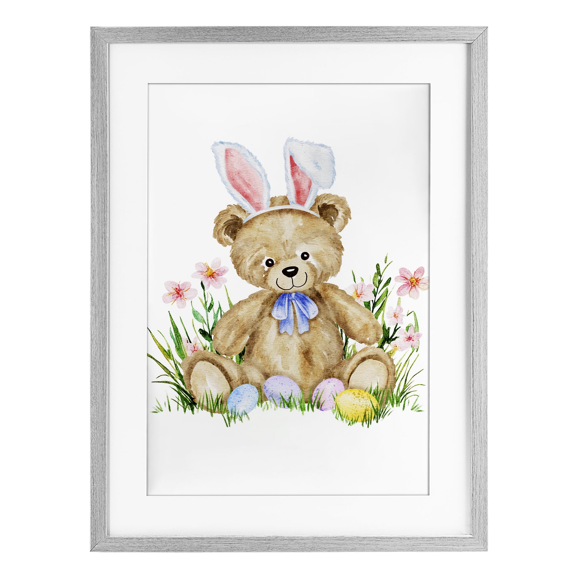 Springy Easter Teddy Bear Gray Framed Print Under Glass, design by Amy ...