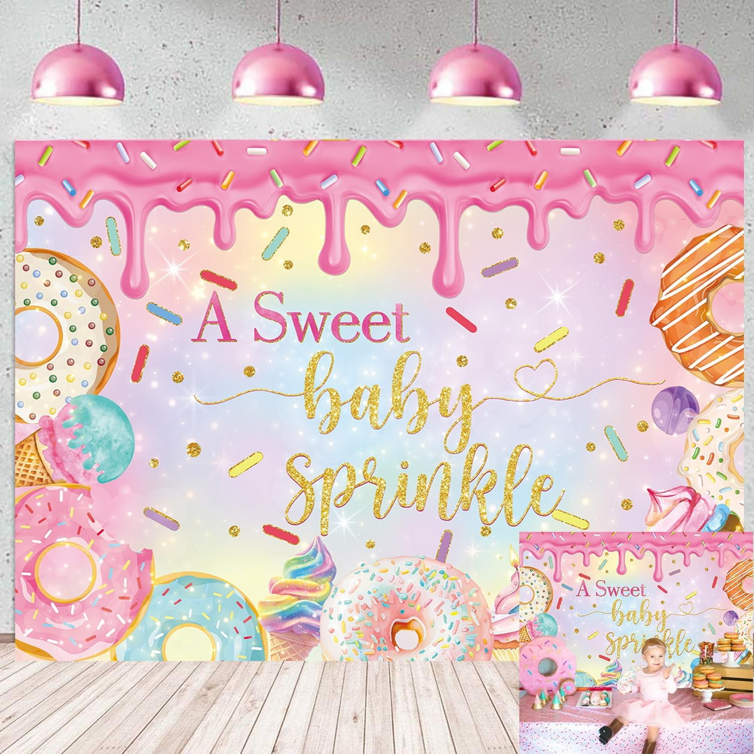 Sprinkle Baby Shower Backdrop Colorful Confetti Sprinkle Donuts Newborn ...