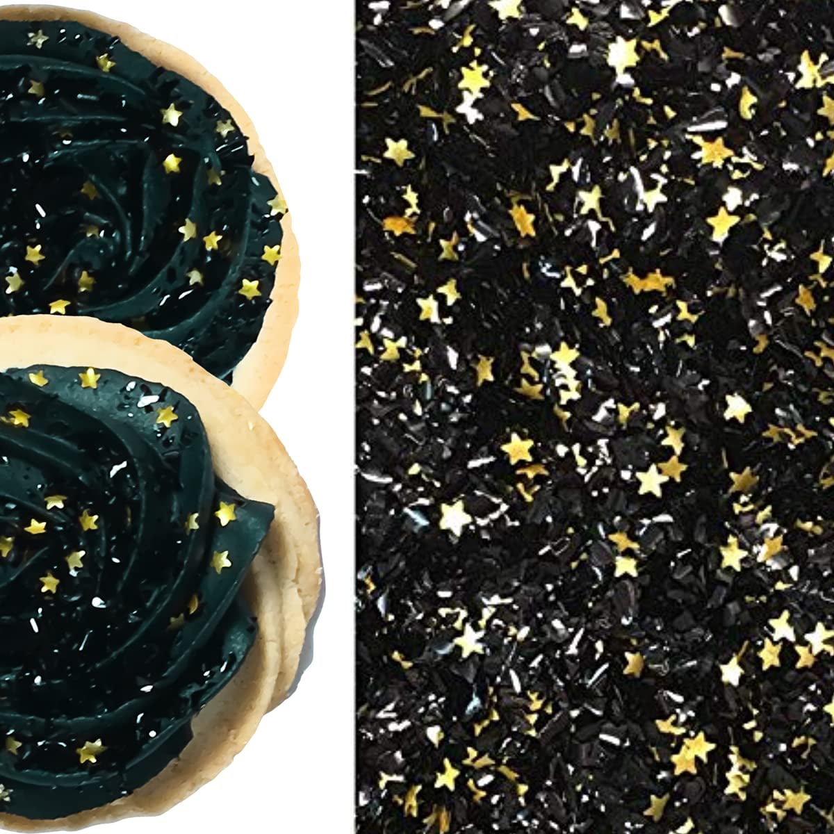 Sprinkle Deco® Black Glitter Flakes with Gold Stars Metallic Edible ...