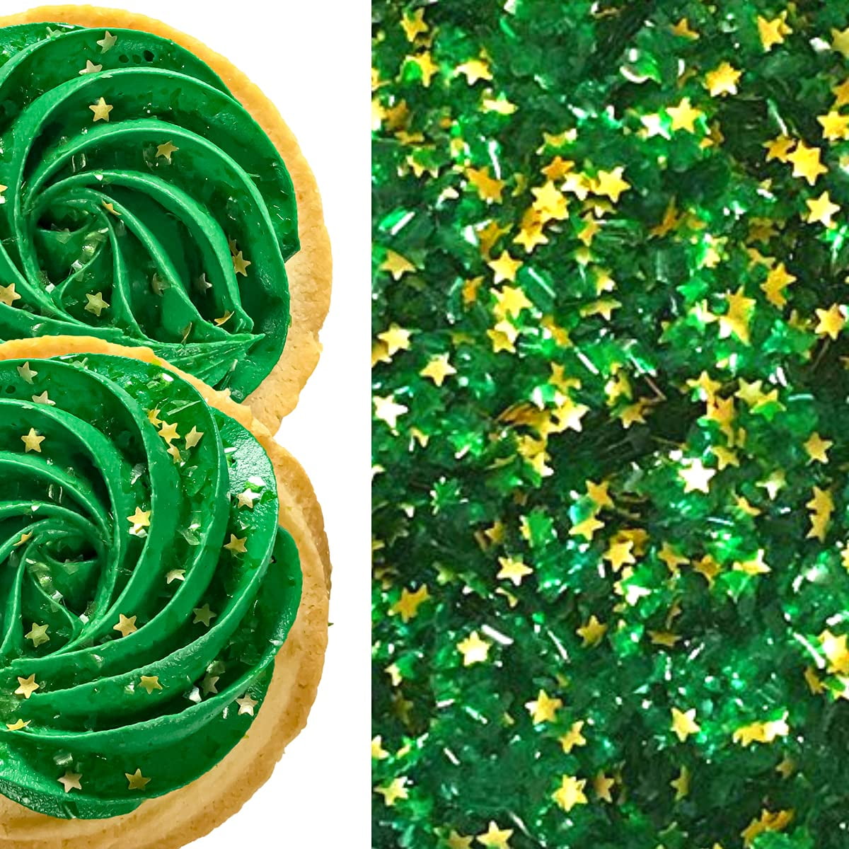 Sprinkle Deco® Emerald Green Glitter Flakes with Gold Stars Metallic ...