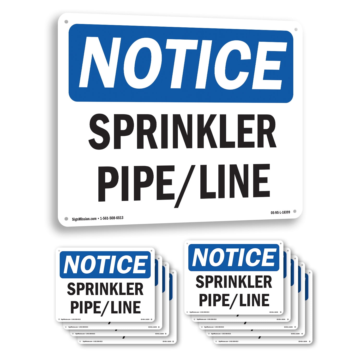 Sprinkler Pipe Line OSHA Notice Aluminum Sign 18 Inch x 12 Inch - 10 ...