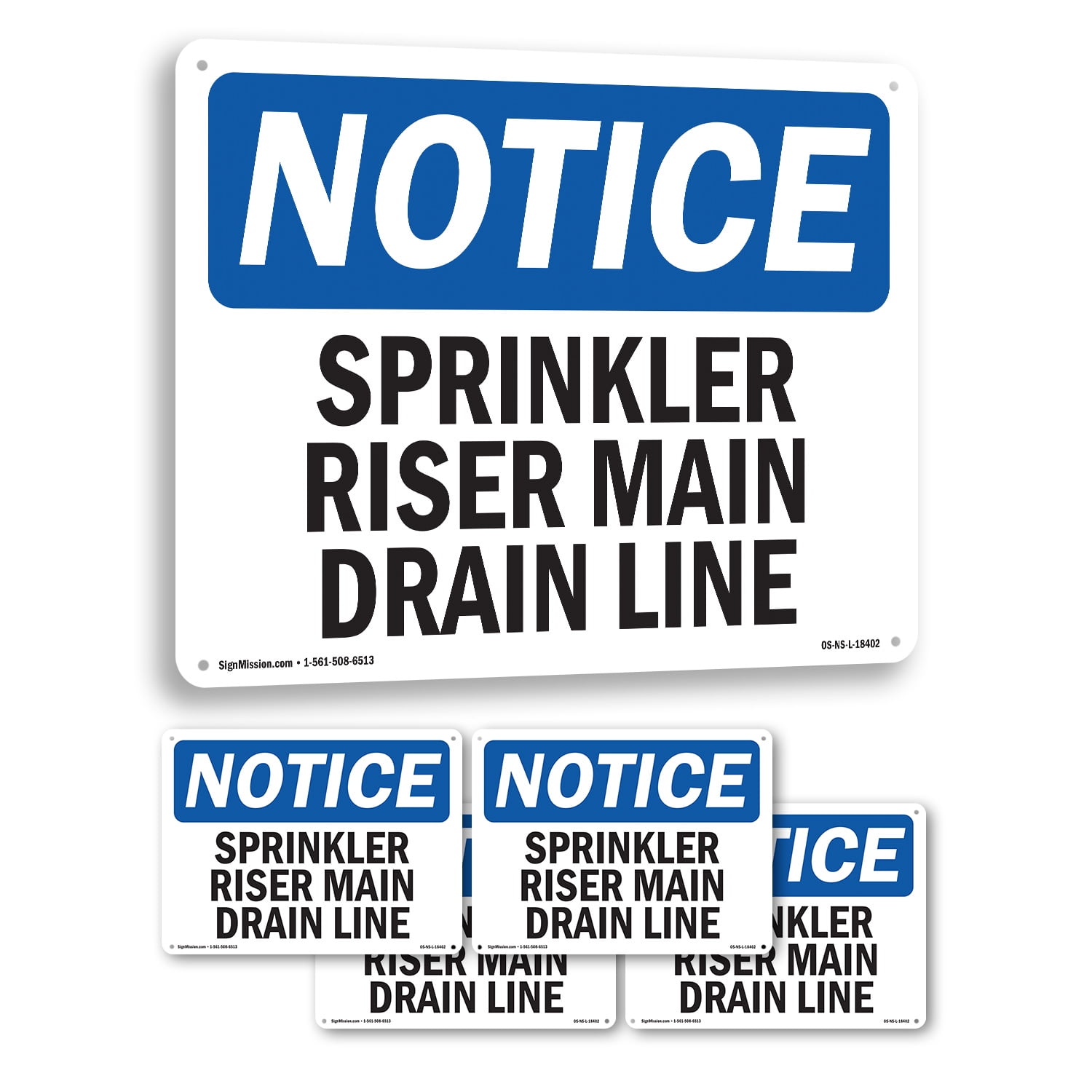 Sprinkler Riser Main Drain Line OSHA Notice Aluminum Sign 10 Inch x 7 ...