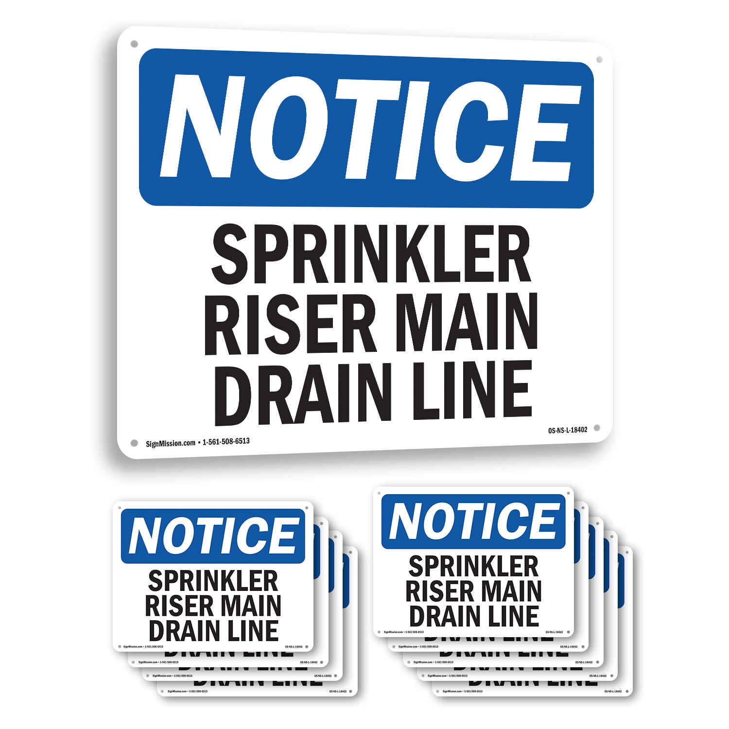 Sprinkler Riser Main Drain Line OSHA Notice Aluminum Sign 14 Inch x 10 ...