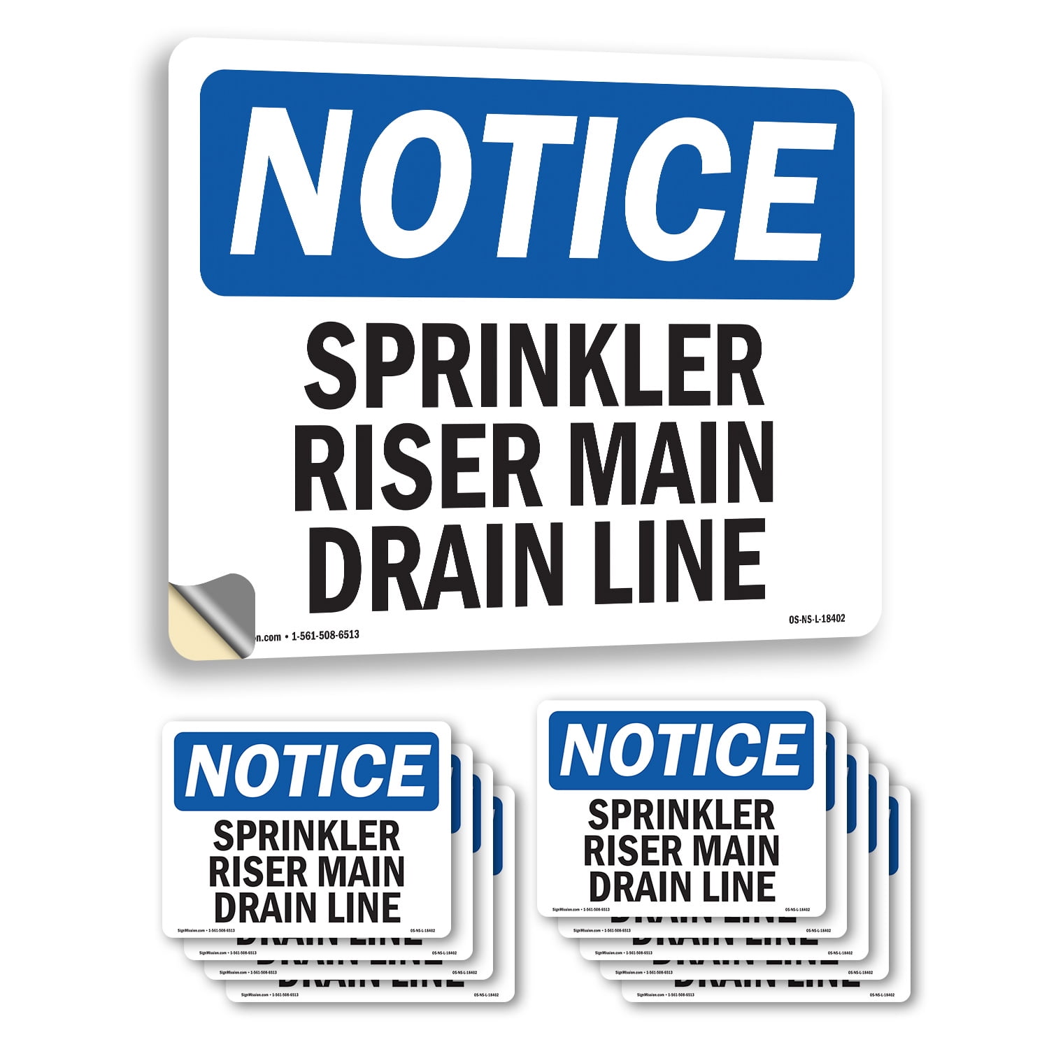 Sprinkler Riser Main Drain Line OSHA Notice Vinyl Decal Label 10 Inch x ...