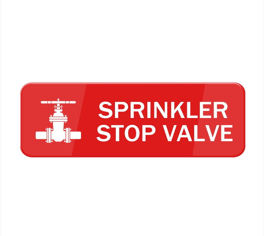 Sprinkler Stop Valve Sign For Door, Acrylic Plastic, Red And White ...