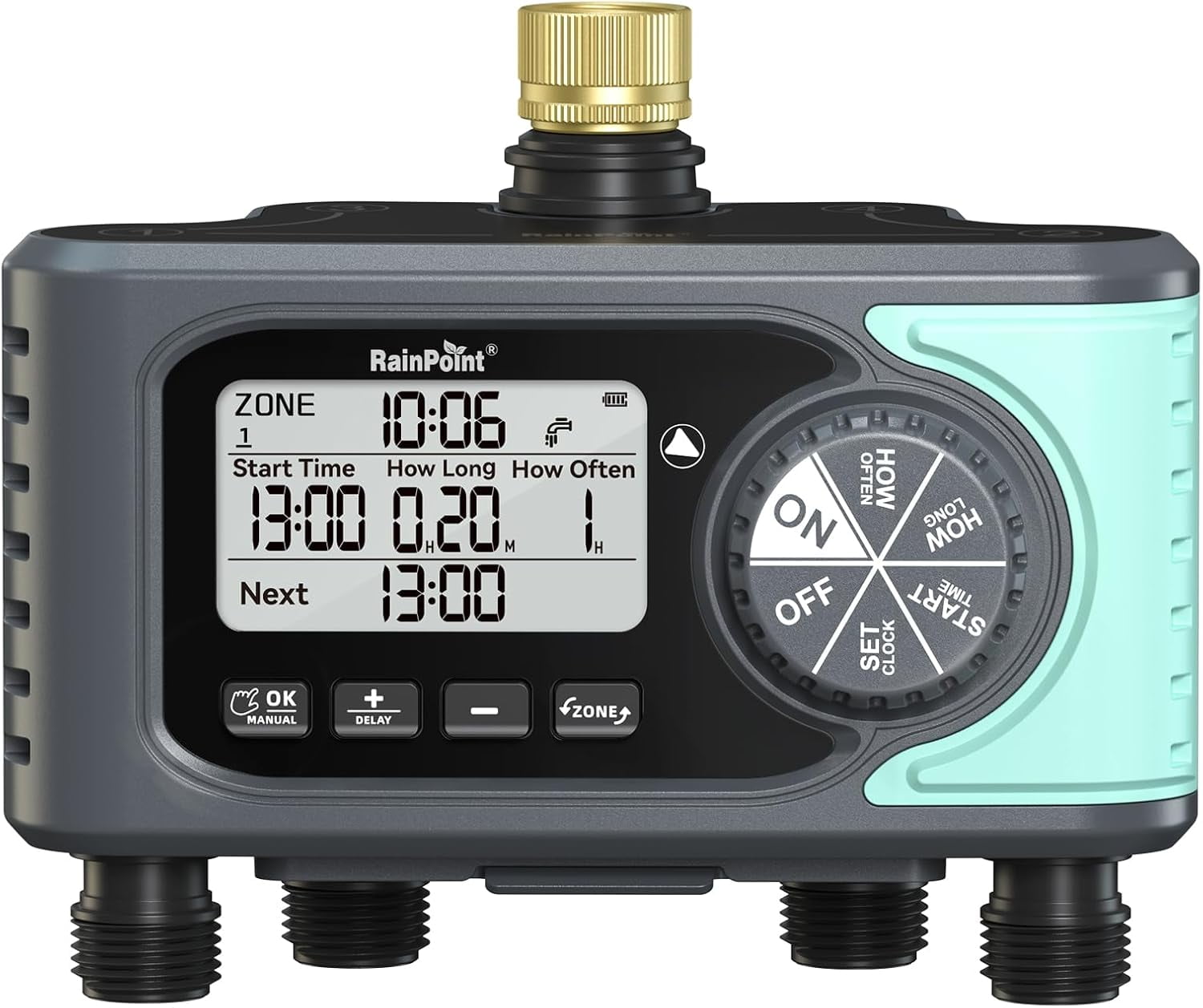 Sprinkler Timer, 4 Outlets Hose Timer with Brass Inlet with Rain Delay ...
