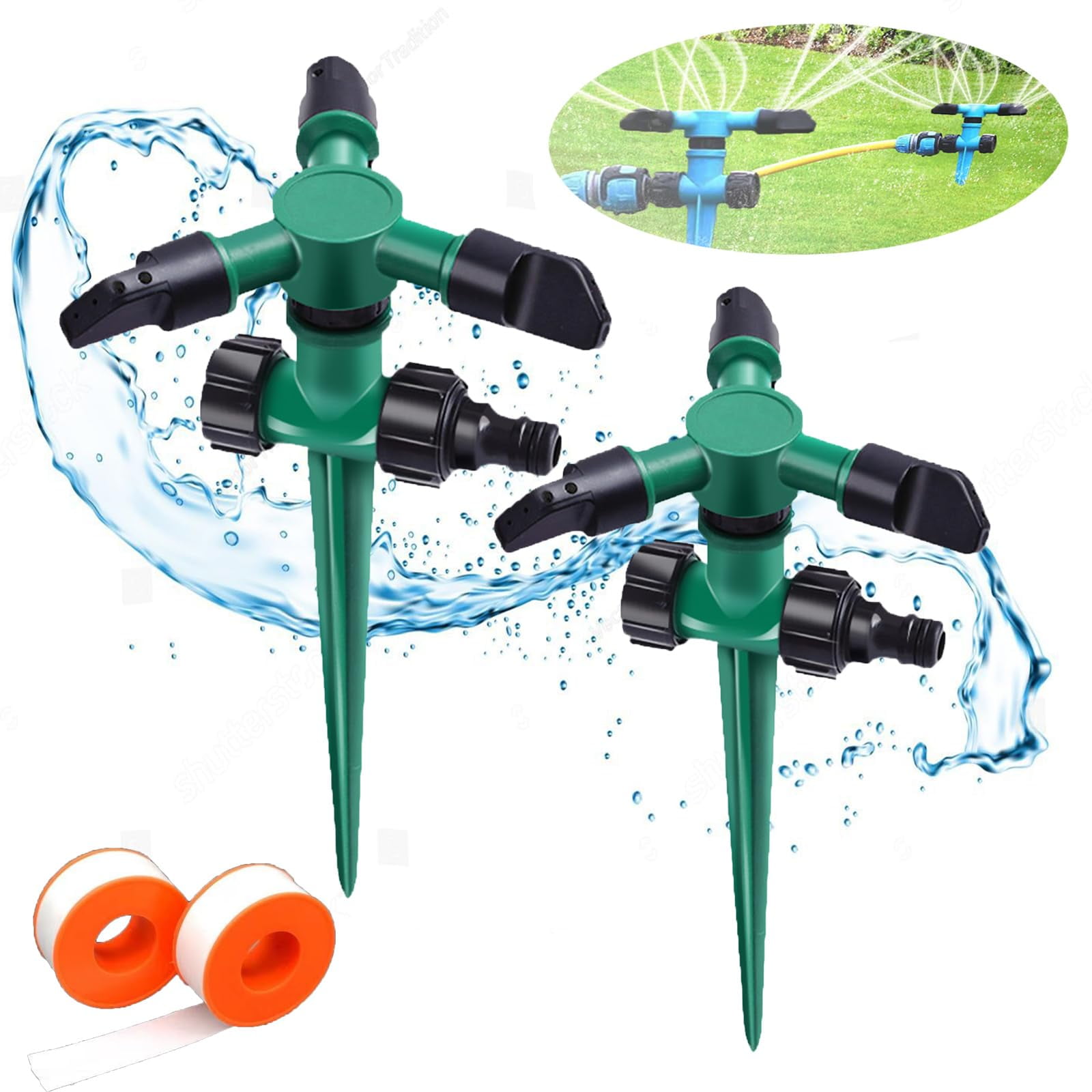 Sprinklers for Yard,2 Pack Water Sprinkler for Lawn, 360 Degree ...
