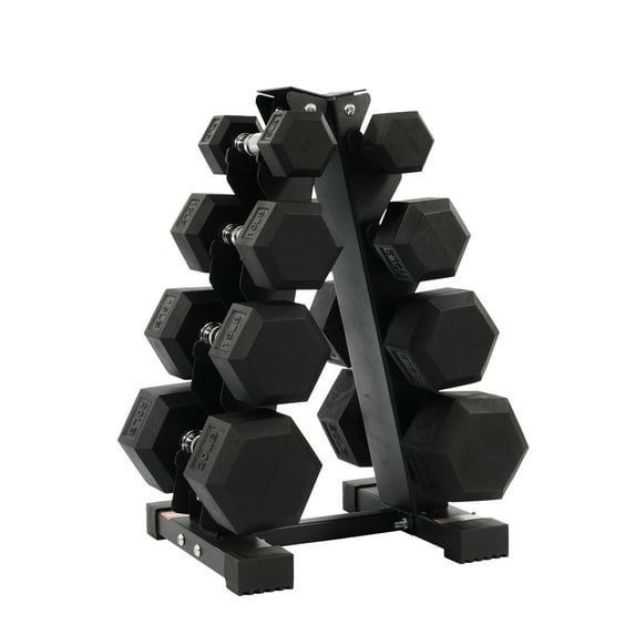 Sprint Demon 100LB Rubber Coated Hex Dumbbell Weight Set with A-Frame ...