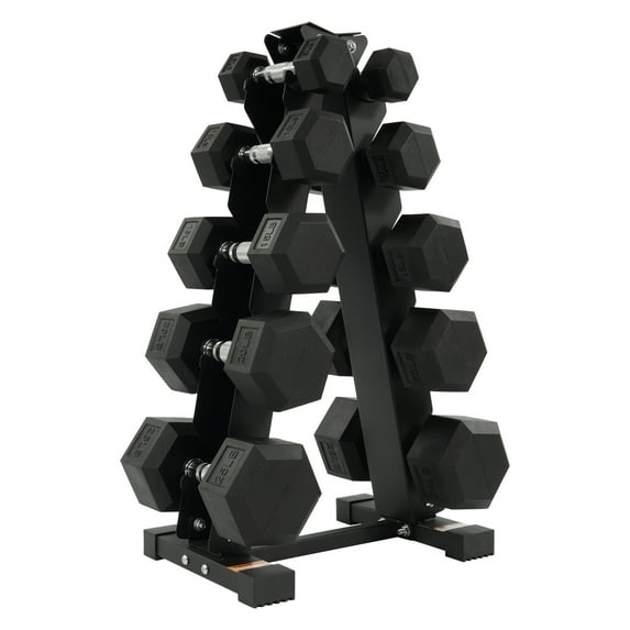 Sprint Demon 150LB Coated Hex Dumbbell Weight Set and A-Frame Storage ...
