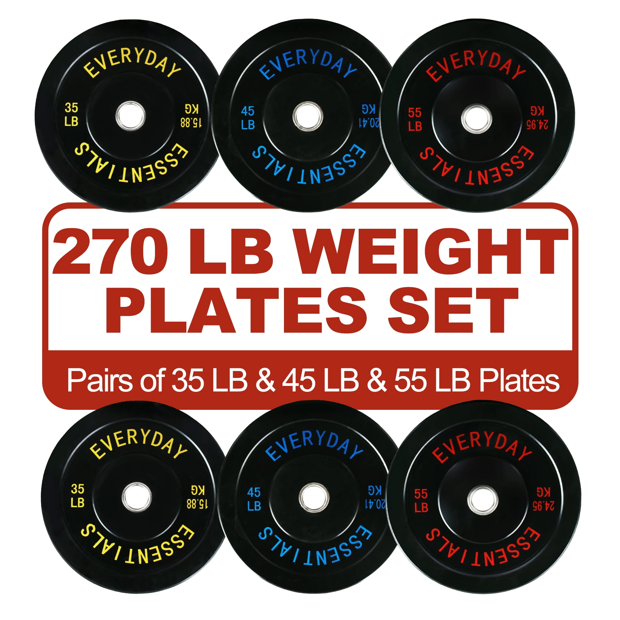 FlexWave 2-Inch Olympic Bumper Weight Plate Set，with Steel Hub, Black ...