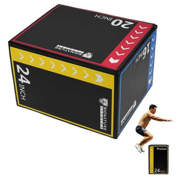 Signature Fitness 3-in-1 Foam Plyometric Jump Box, Adjustable Height 16 ...