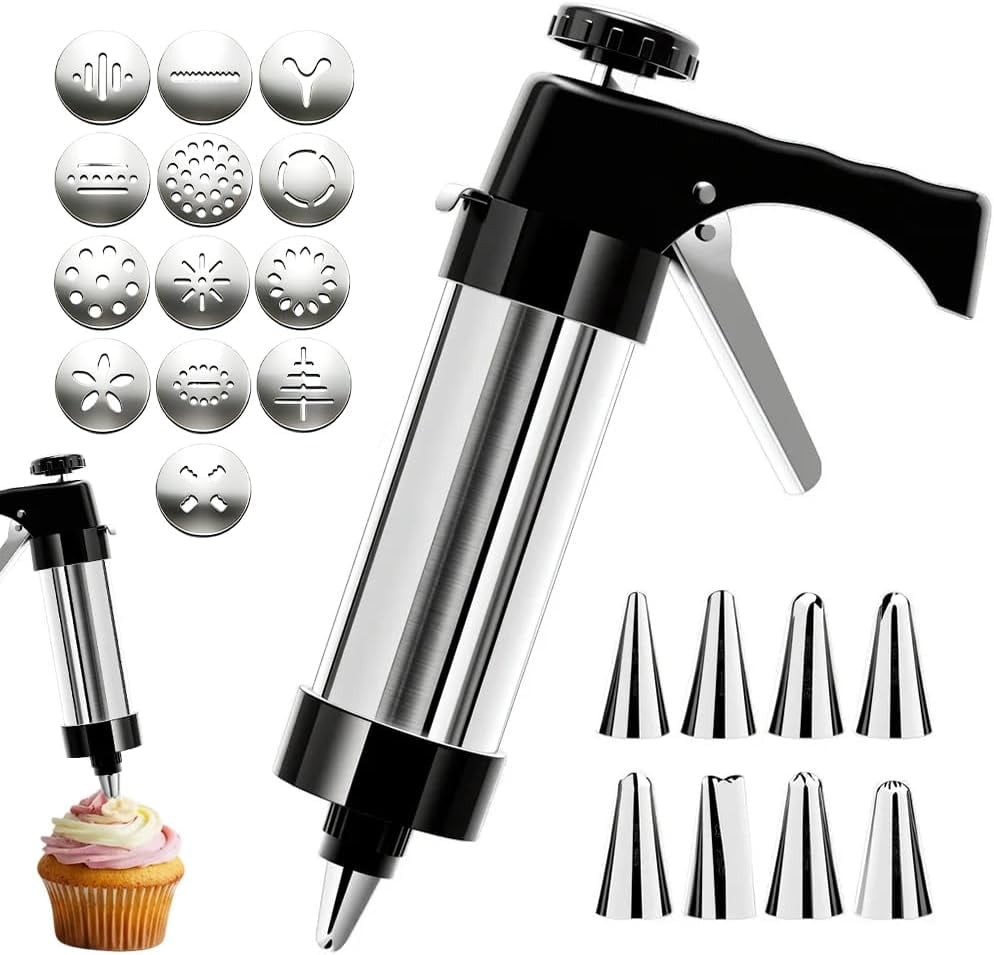 Spritz Cookie Press Kit, Stainless Steel Cookie Press Set with 13 Discs ...
