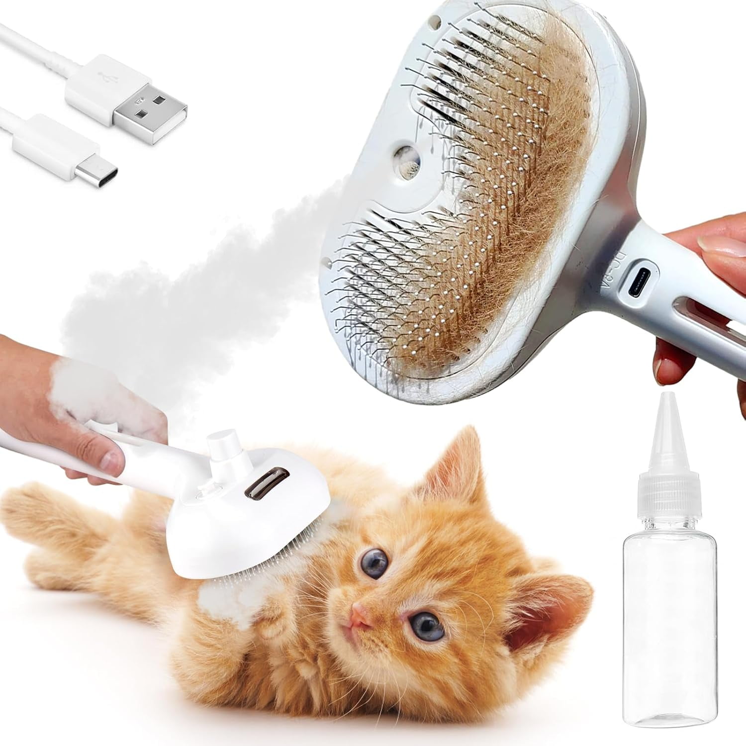 Spritz Defur 3-in-1 Rechargeable Cat Grooming Brush - Steamy Hair ...