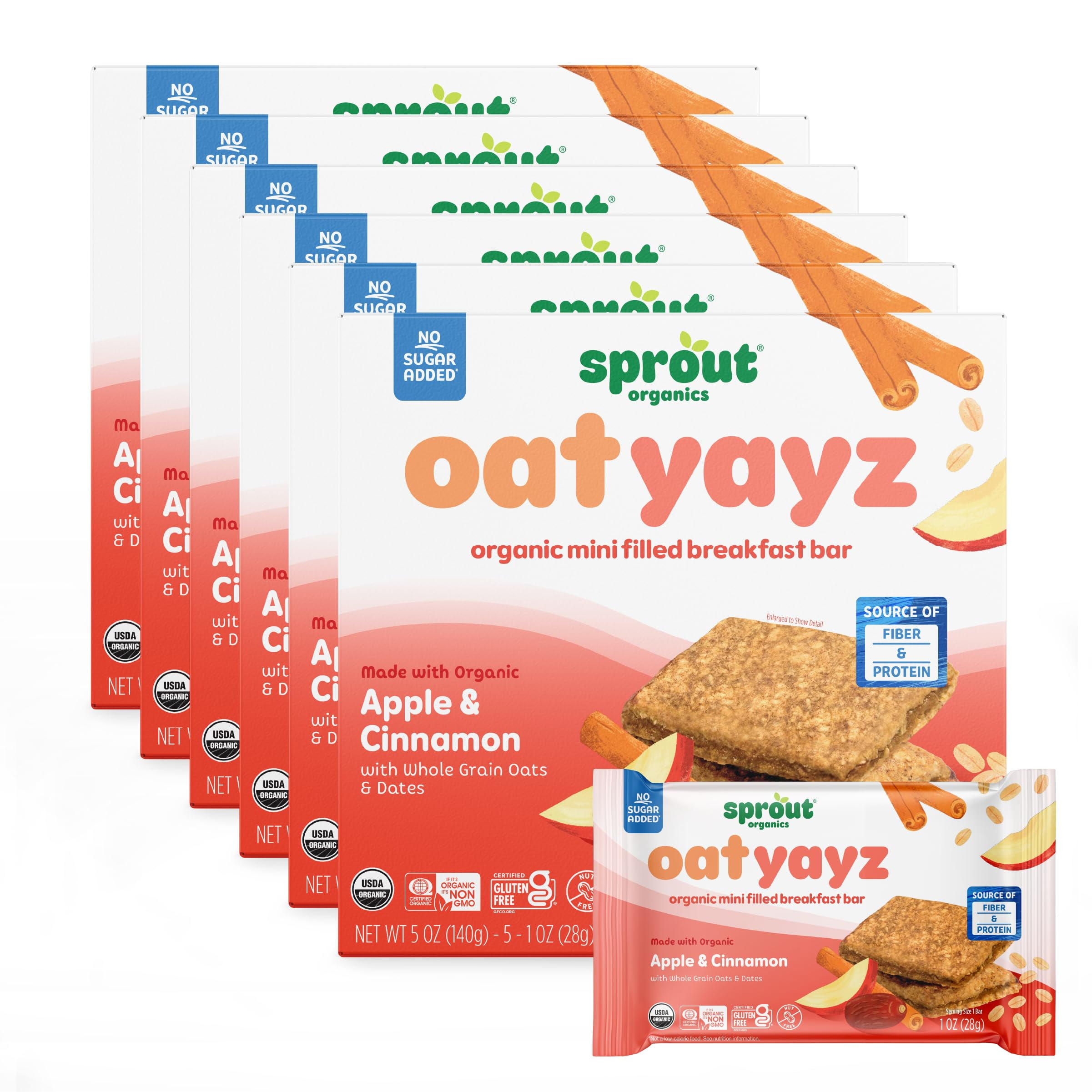 Sprout Organics, Toddler Snack DPF11 Bars, Apple & Cinnamon, 5 ...