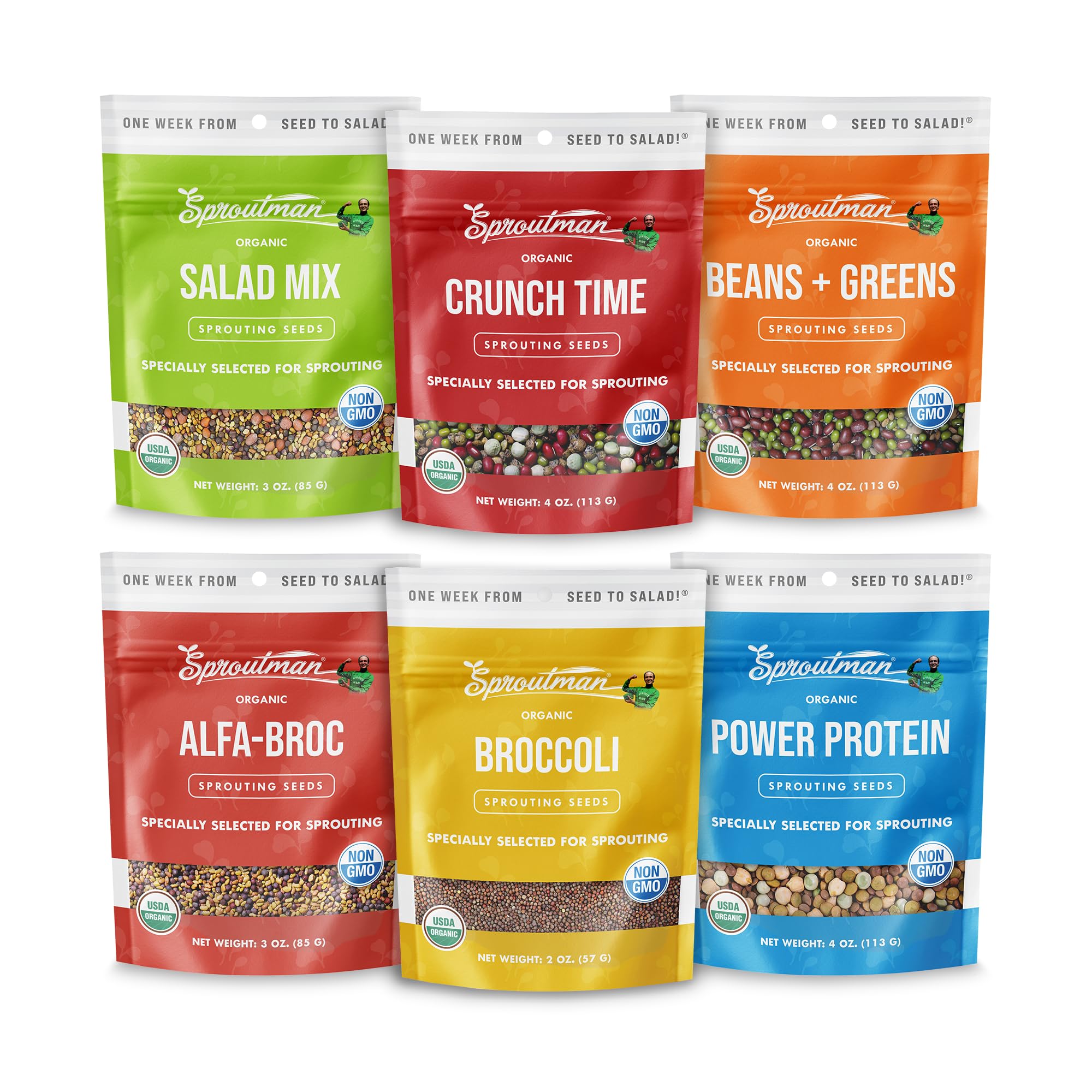 Sprout Sampler 6 Pack - Sproutman ITL1 Organic Sprouting Seeds - Easy ...