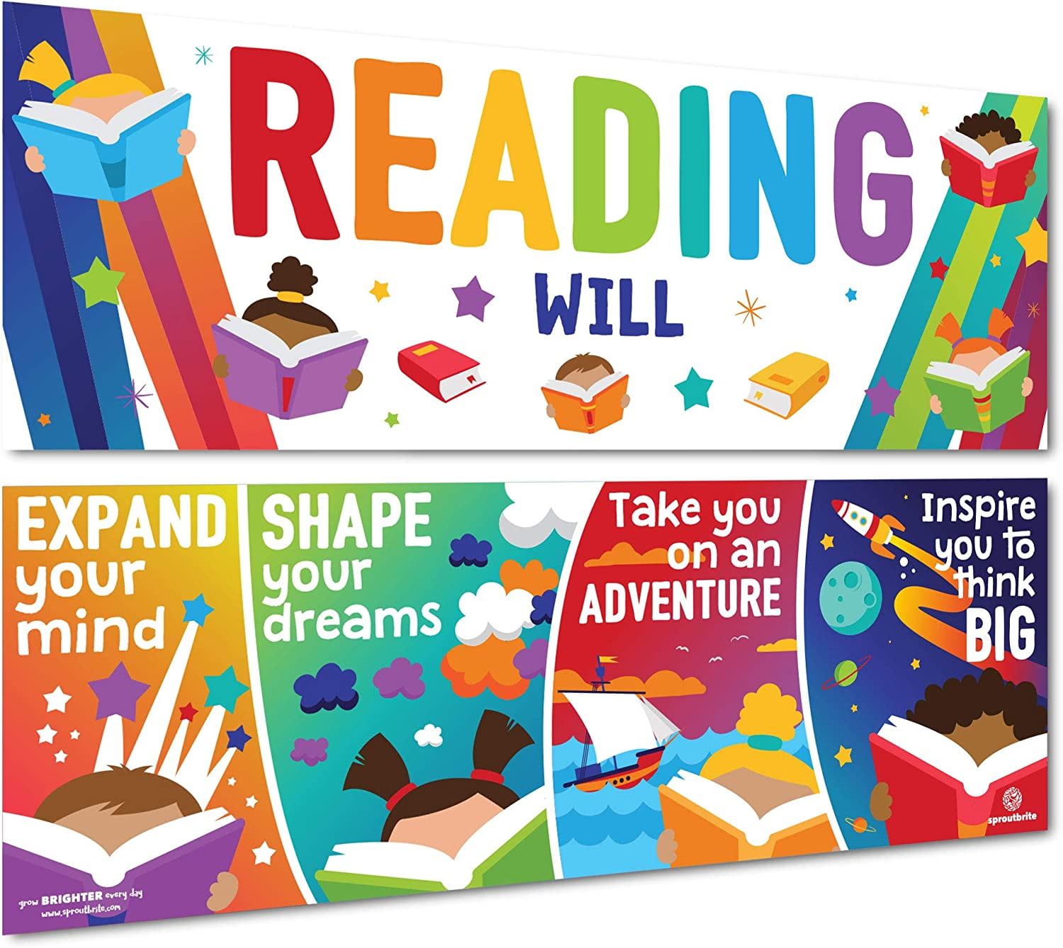 Sproutbrite Classroom Decorations - Reading Banner and Poster for ...