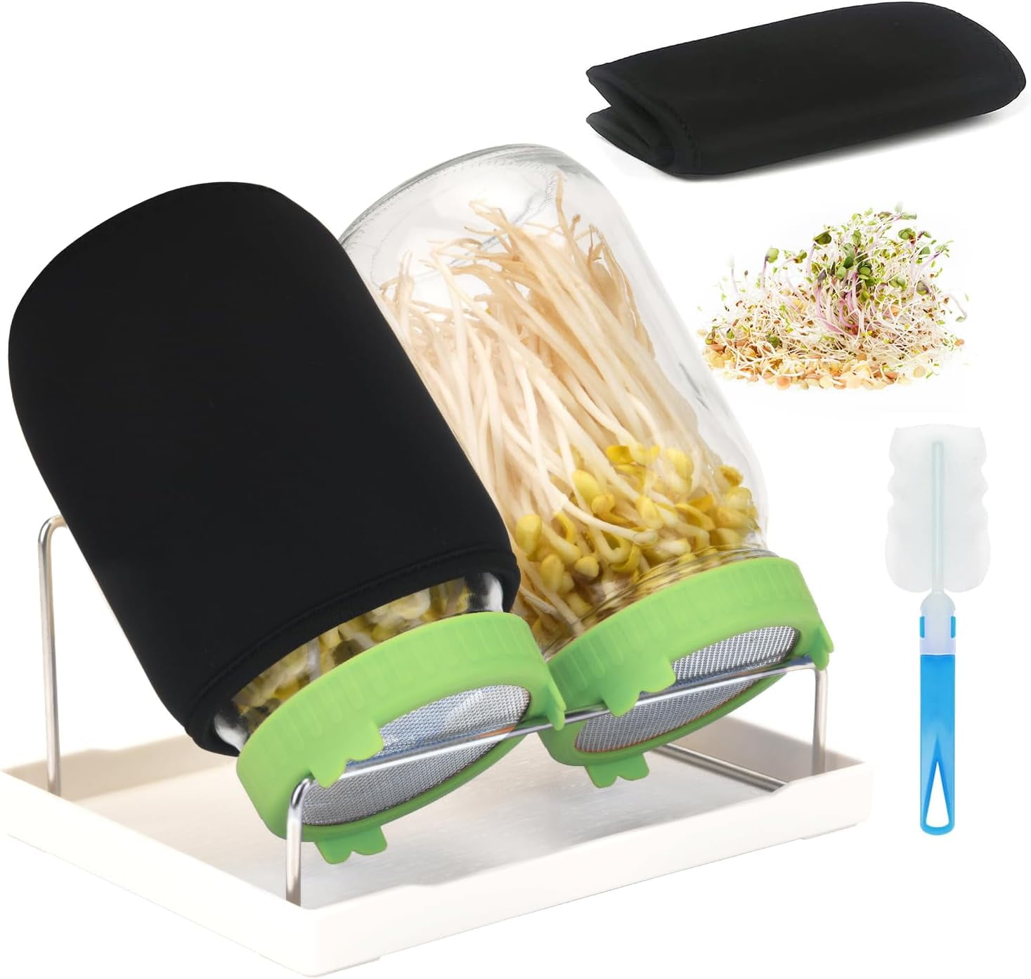 Sprouting Kit, 2 Sprouting Jar Kits, Wide Mouth Quart Mason Jars with ...