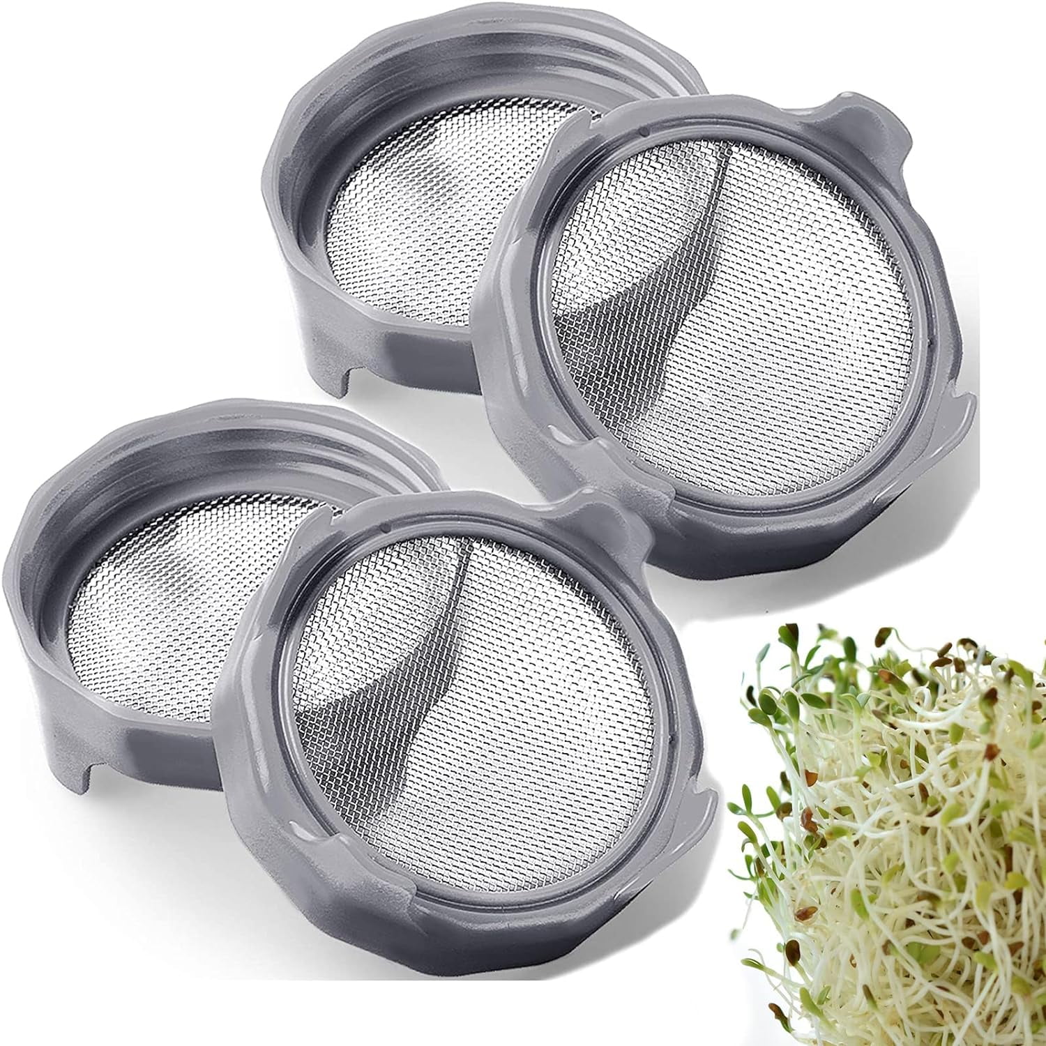 Sprouting Lids, Plastic Sprout Lid with Stainless Steel Screen for Wide ...