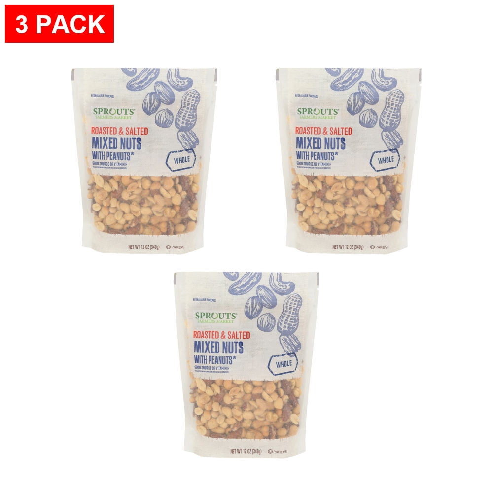 Sprouts Roasted Salted Mixed Nuts With Peanuts 12 oz (Pack of 3 ...