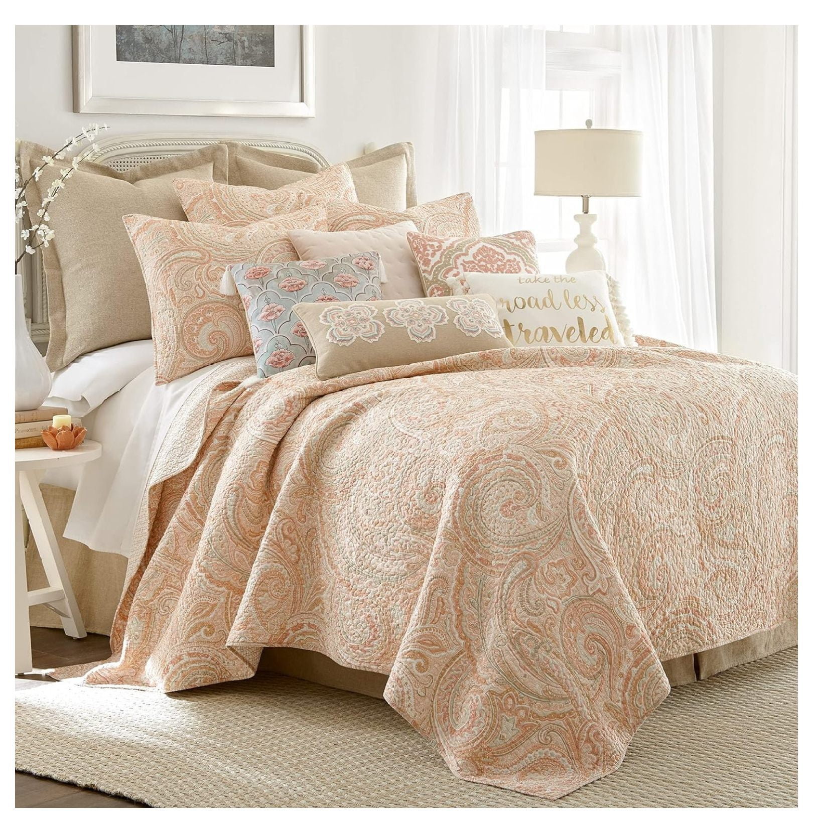 - Spruce Coral Quilt Set - / XL Quilt (68x86in.) + One Standard Pillow ...