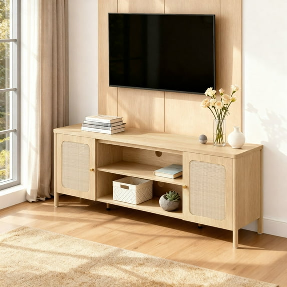 Spruce & Spring 62-inch Media Console with Boho Rattan Weaving for ...