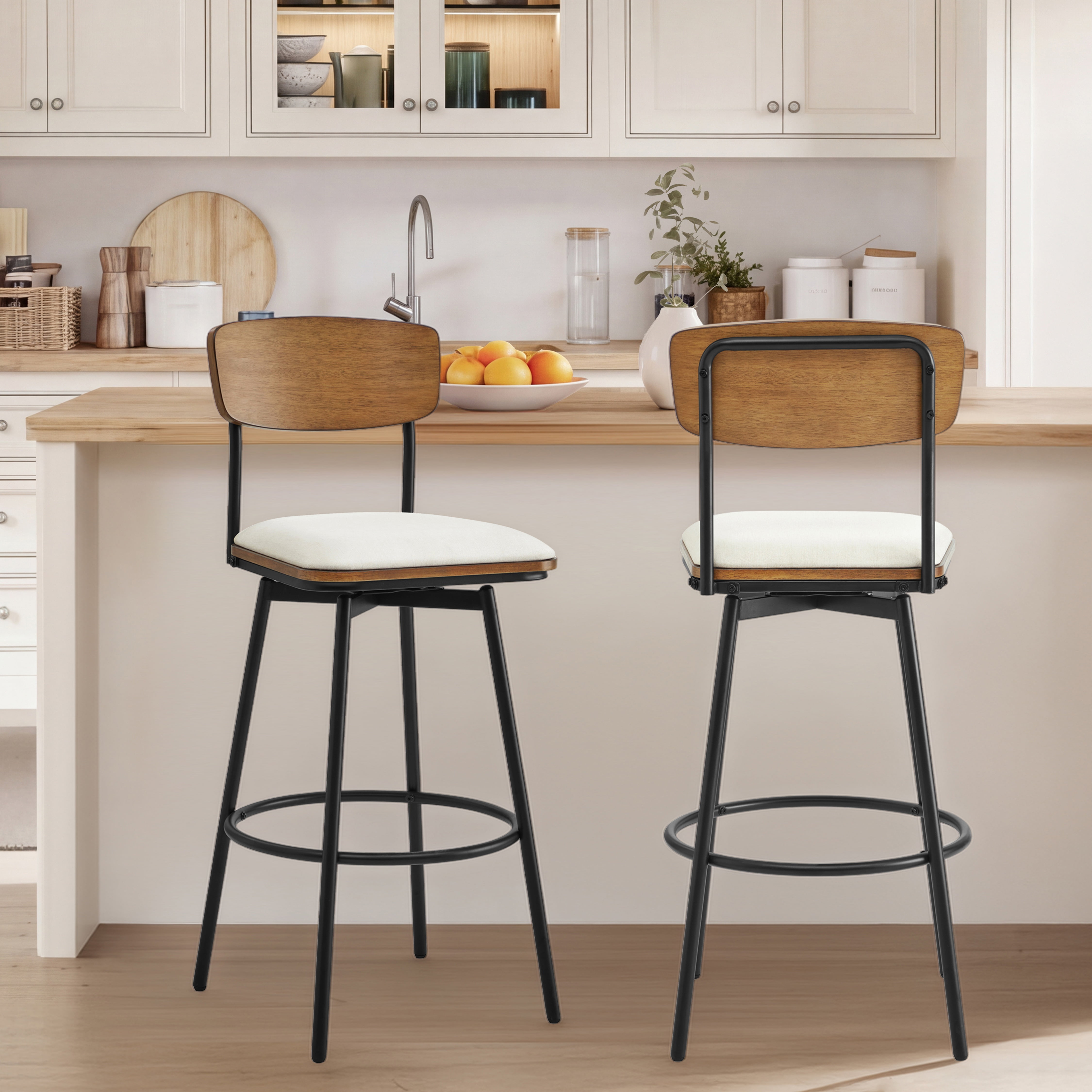 Spruce & Spring Bar Height Swivel Bar Stool with Wood Back and Metal ...