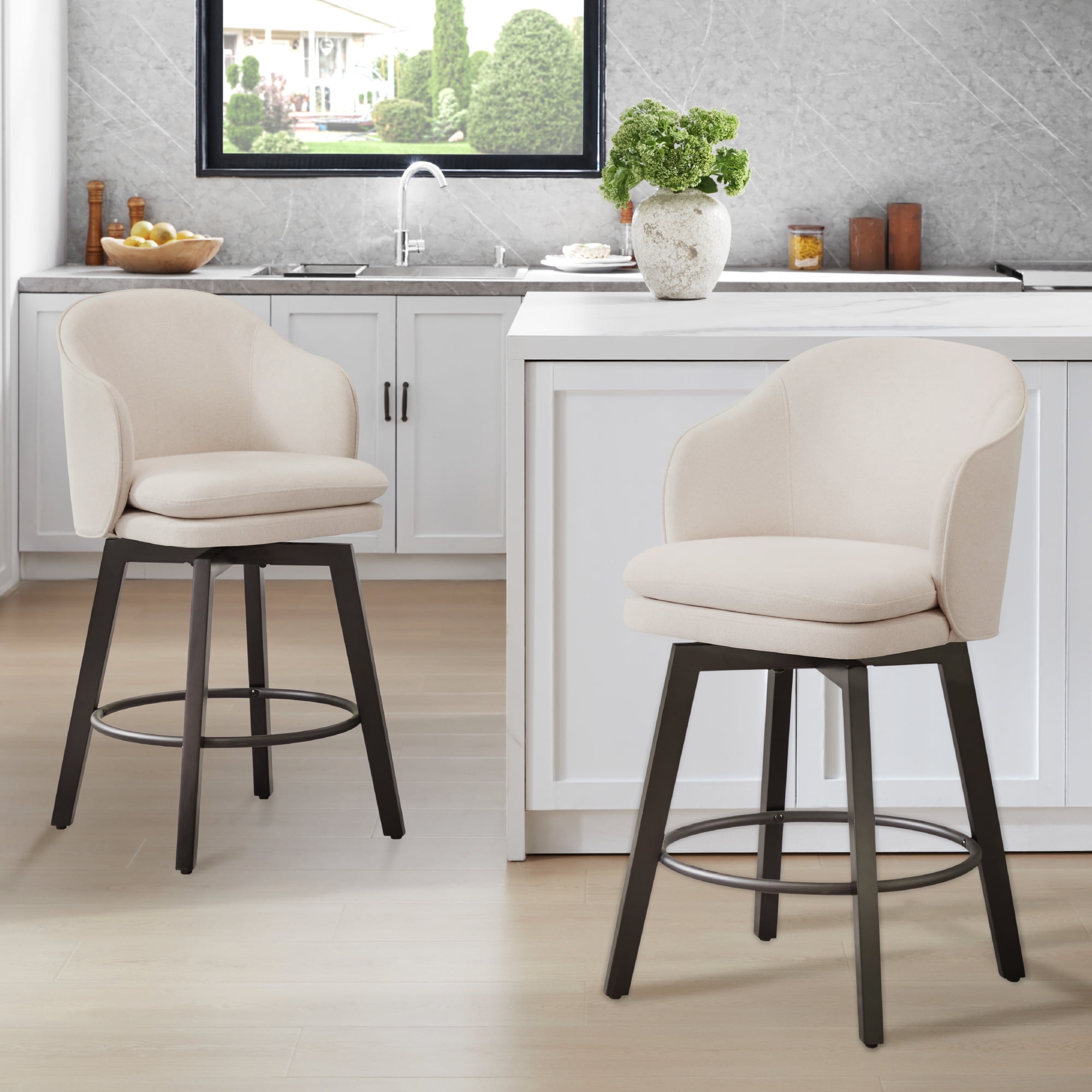 Spruce & Spring Counter Height Swivel Bar Stool with Curved Back and ...
