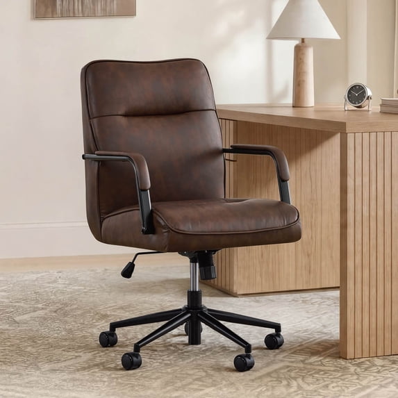 Spruce & Spring Faux Leather Office Chair with Metal+Upholstery Arms ...