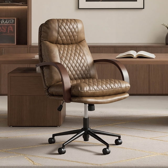 Spruce & Spring Modern Ergonomic Swivel Office Chair with Bentwood Arms ...
