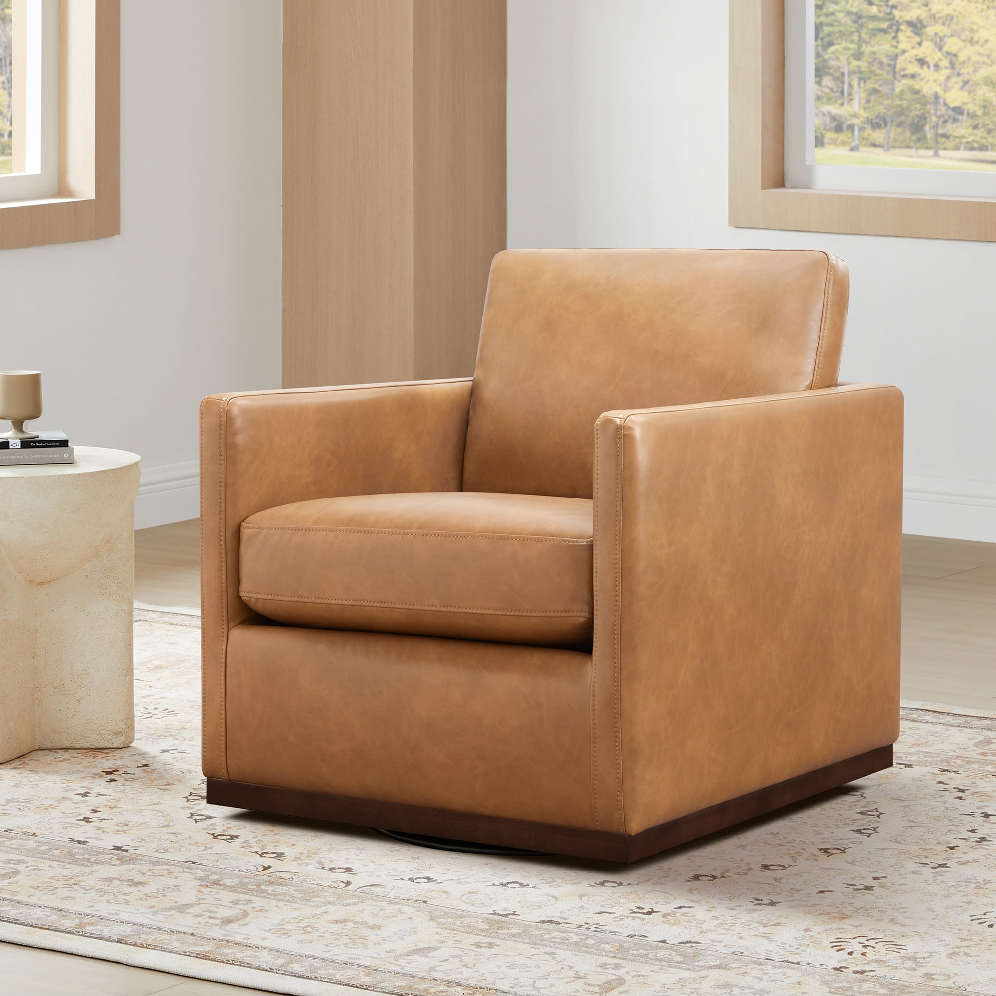 Spruce & Spring Modern Swivel Accent Arm Chair with Plush Cushions and ...