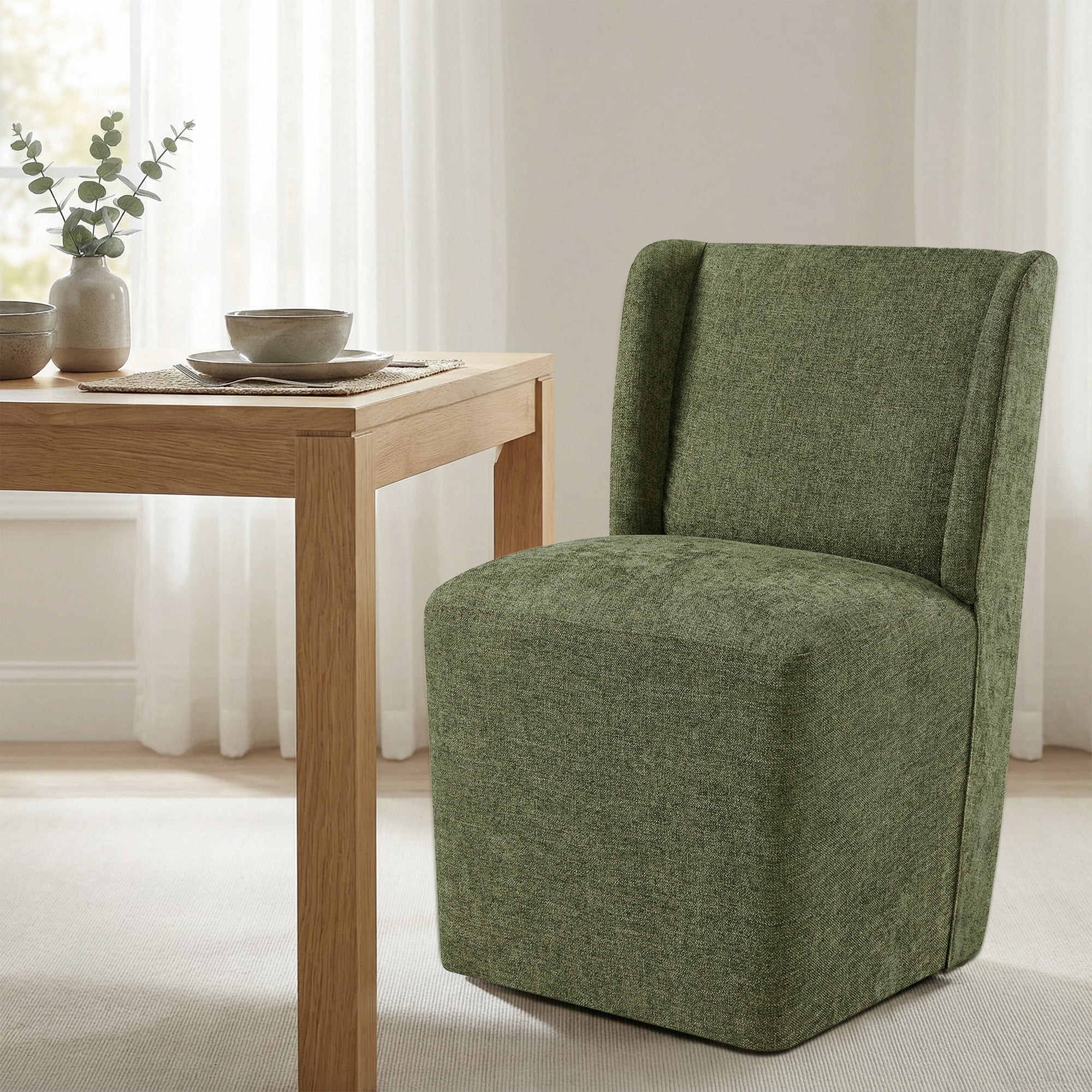 Spruce & Spring Modern Upholstered Dining Chair with Wingback and ...
