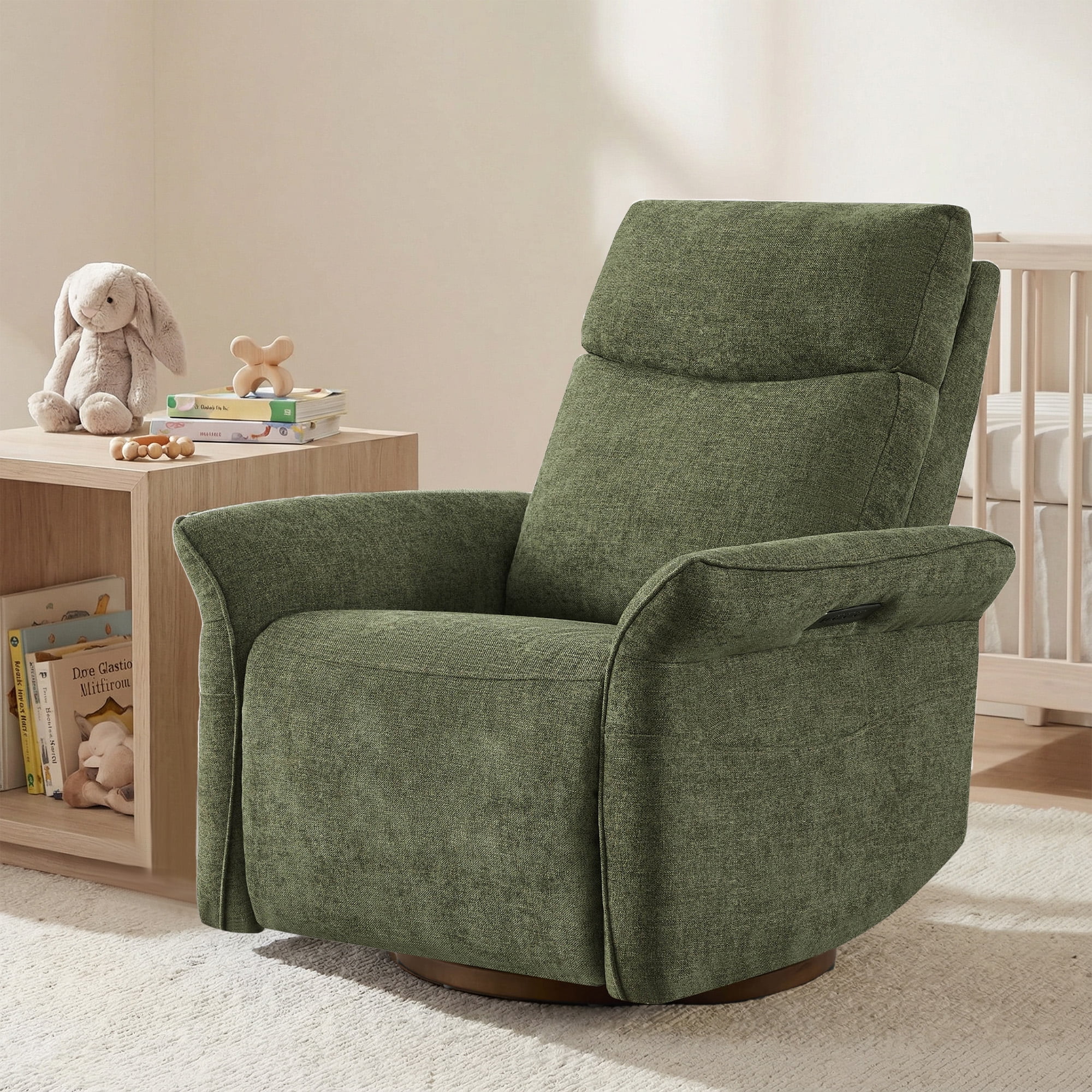 Spruce & Spring Triple Motor Power Swivel Recliner for Mothers, Moss ...