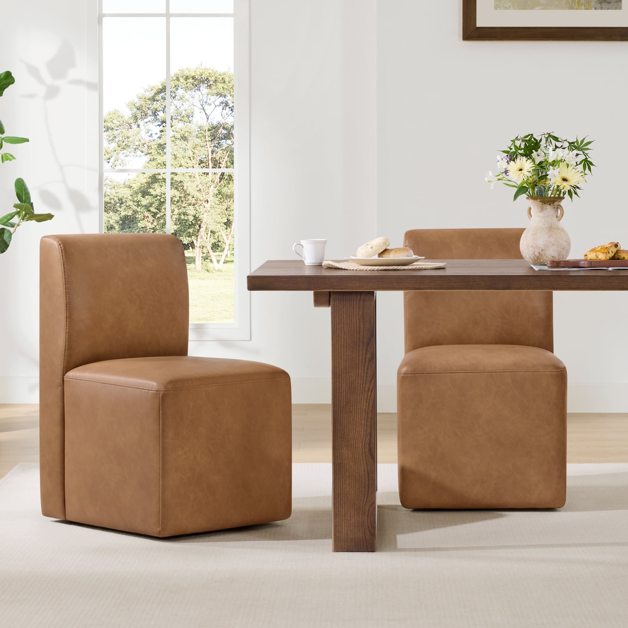Spruce & Spring Upholstered Dining Chairs with Hidden Casters Set of 2 ...