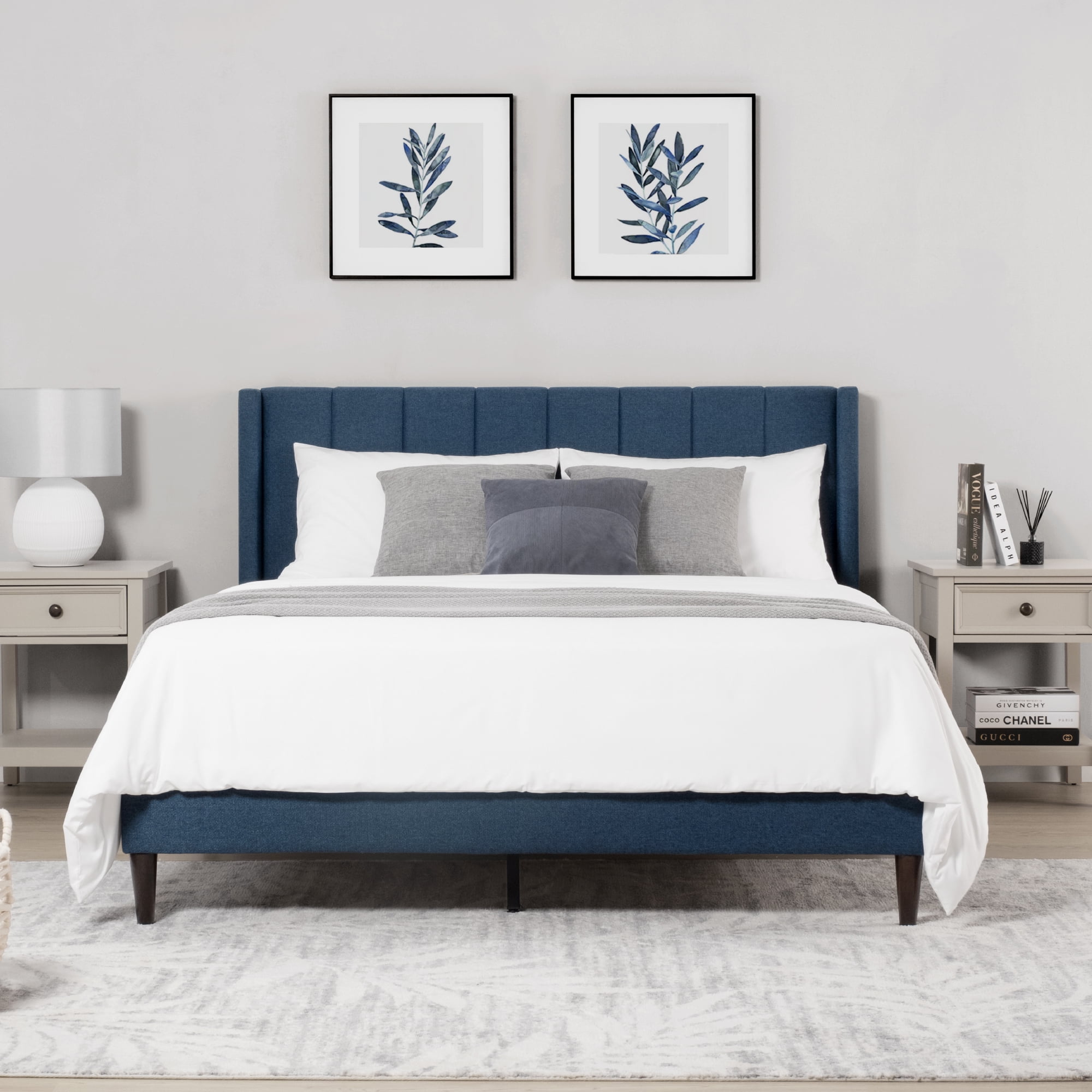 Spruce & Spring Upholstered Platform Bed Frame with Wingback Headboard ...