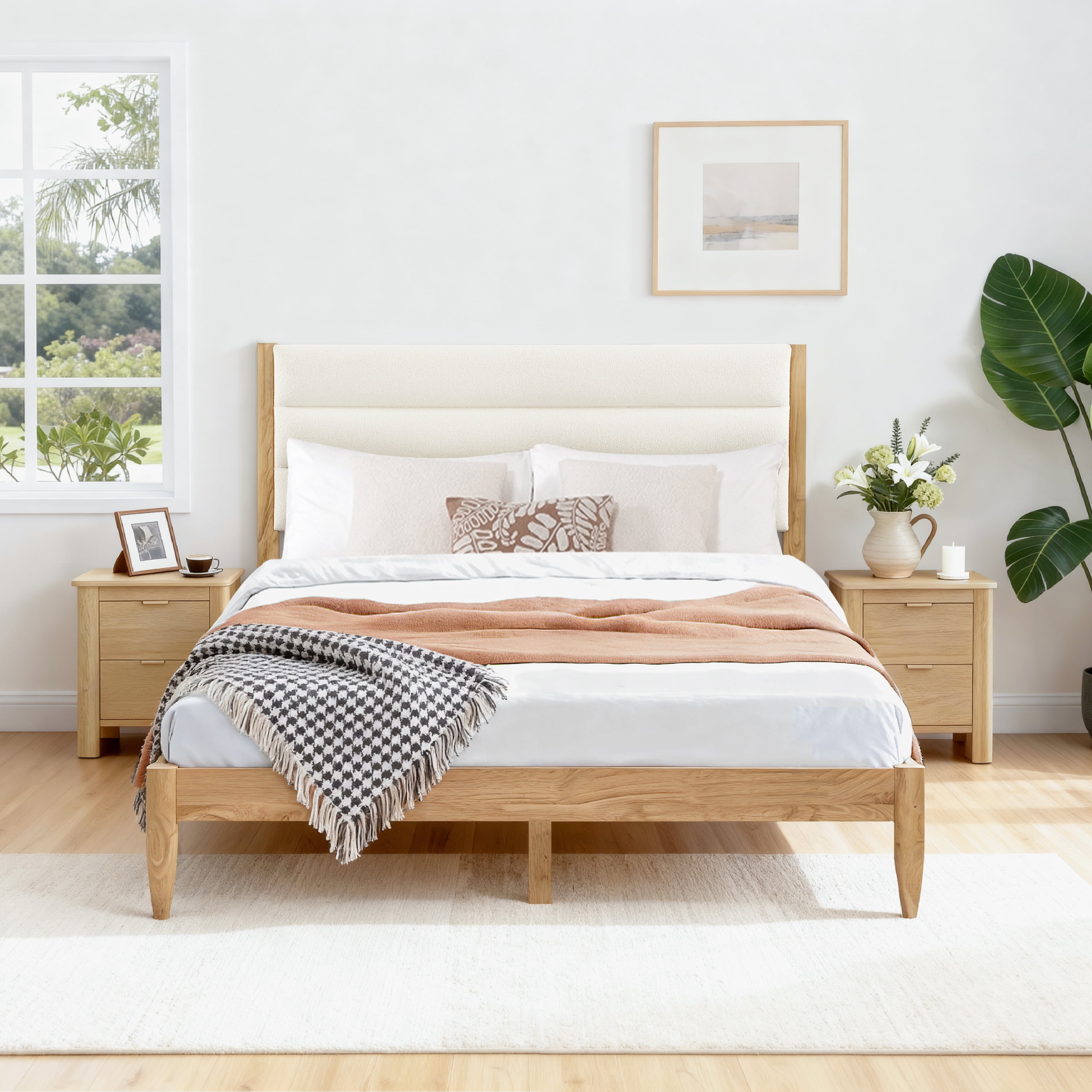 Spruce & Spring Upholstered Solid Wood Platform Bed Frame with ...