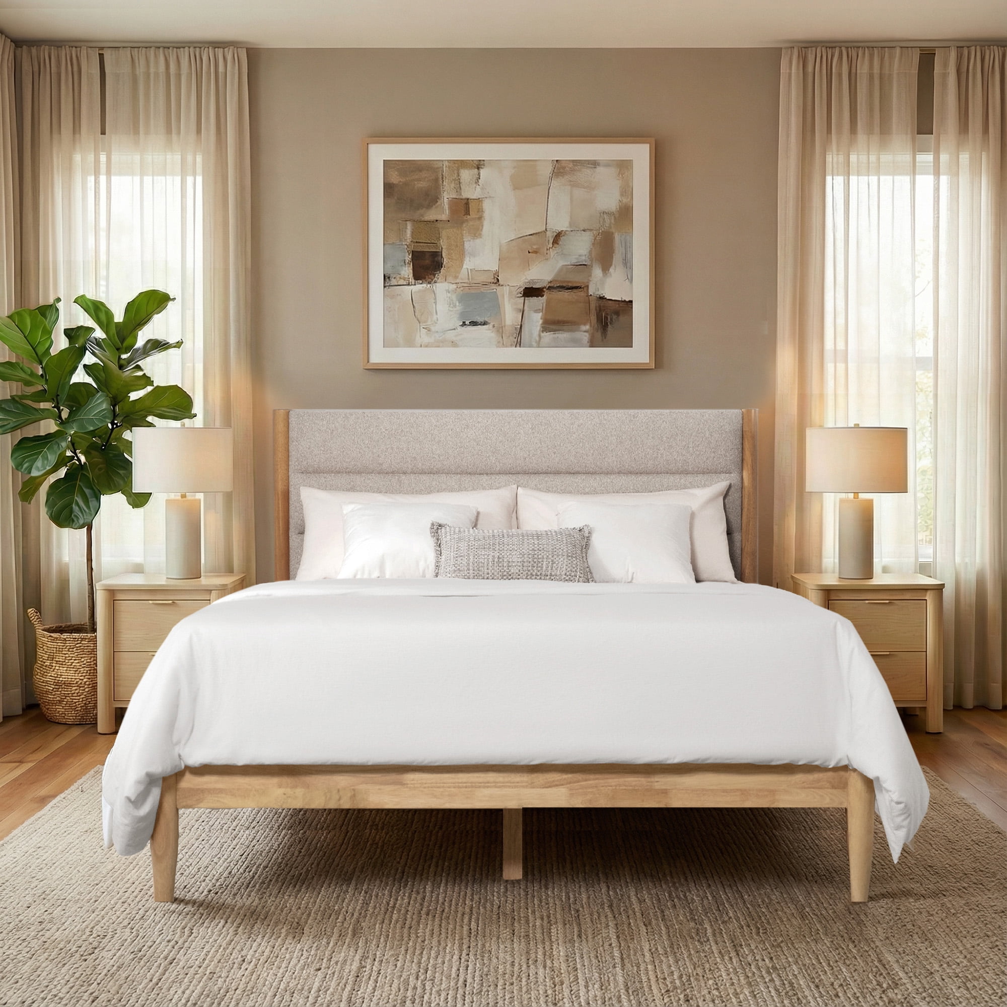 Spruce & Spring Upholstered Solid Wood Platform Bed Frame with ...