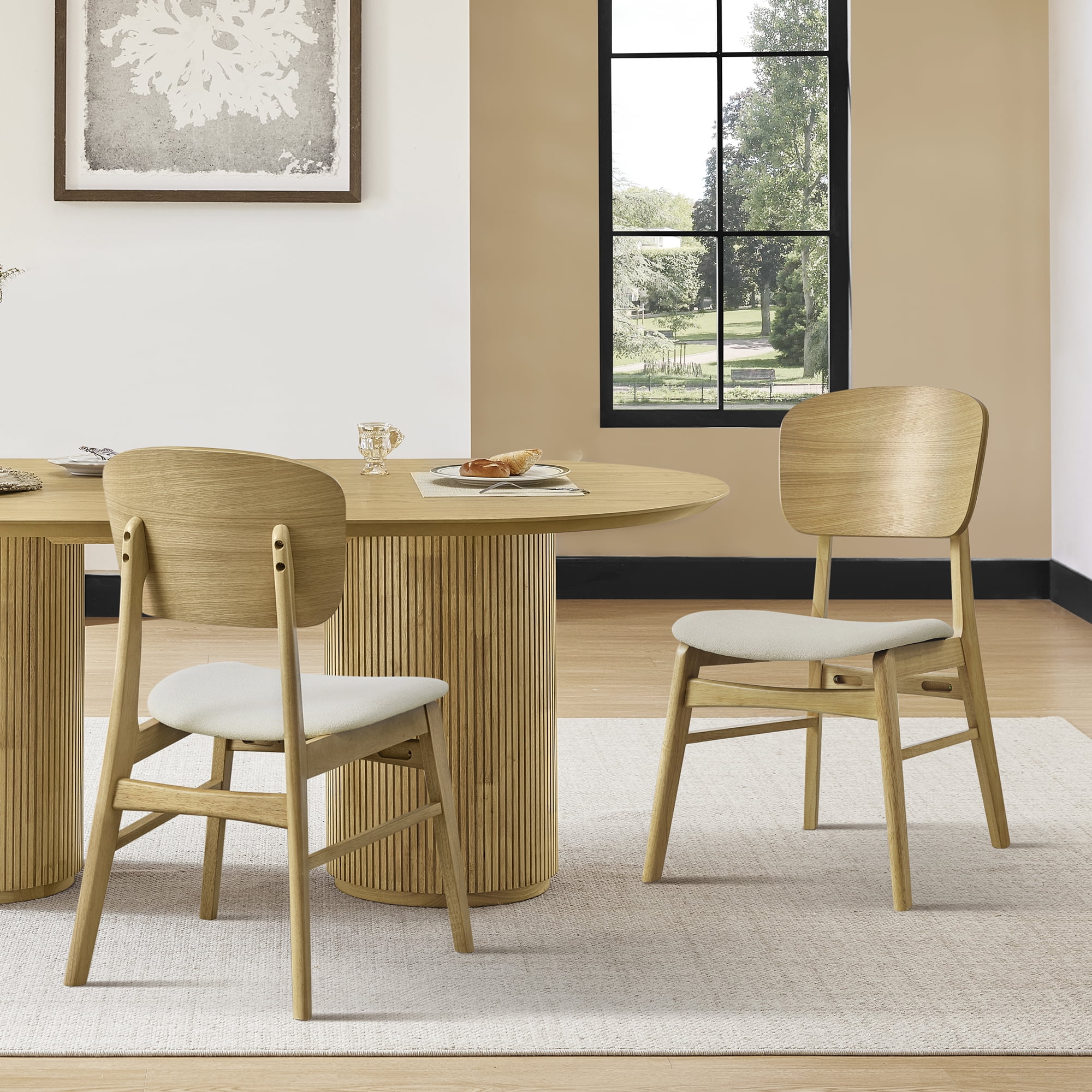 Spruce & Spring Wood Dining Chair with Upholstered Seat and Curved Back ...
