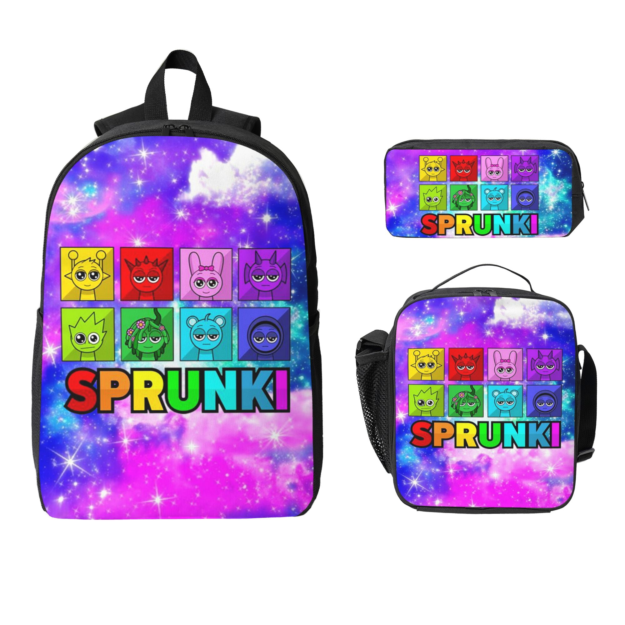 Sprunki 3 Piece Backpack Set With Lunch Bag Pencil Case , High Capacity ...