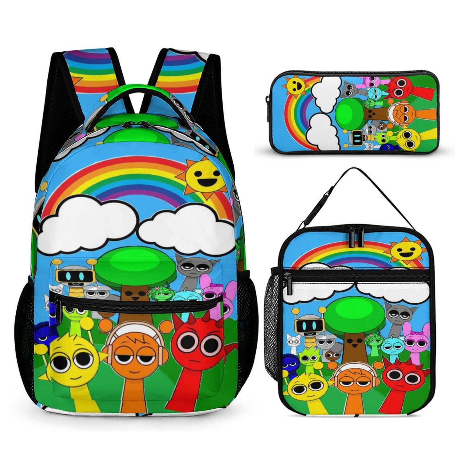 Sprunki 3Pcs Backpacks Sets Book Bag with Lunch Bag And Pencil Case ...