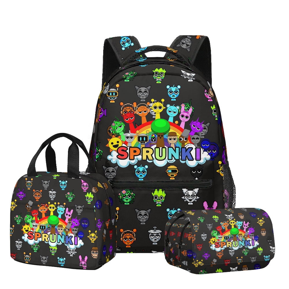 Sprunki Backpack 3 Piece Set - Cute Cartoon Backpack, Insulated Lunch ...