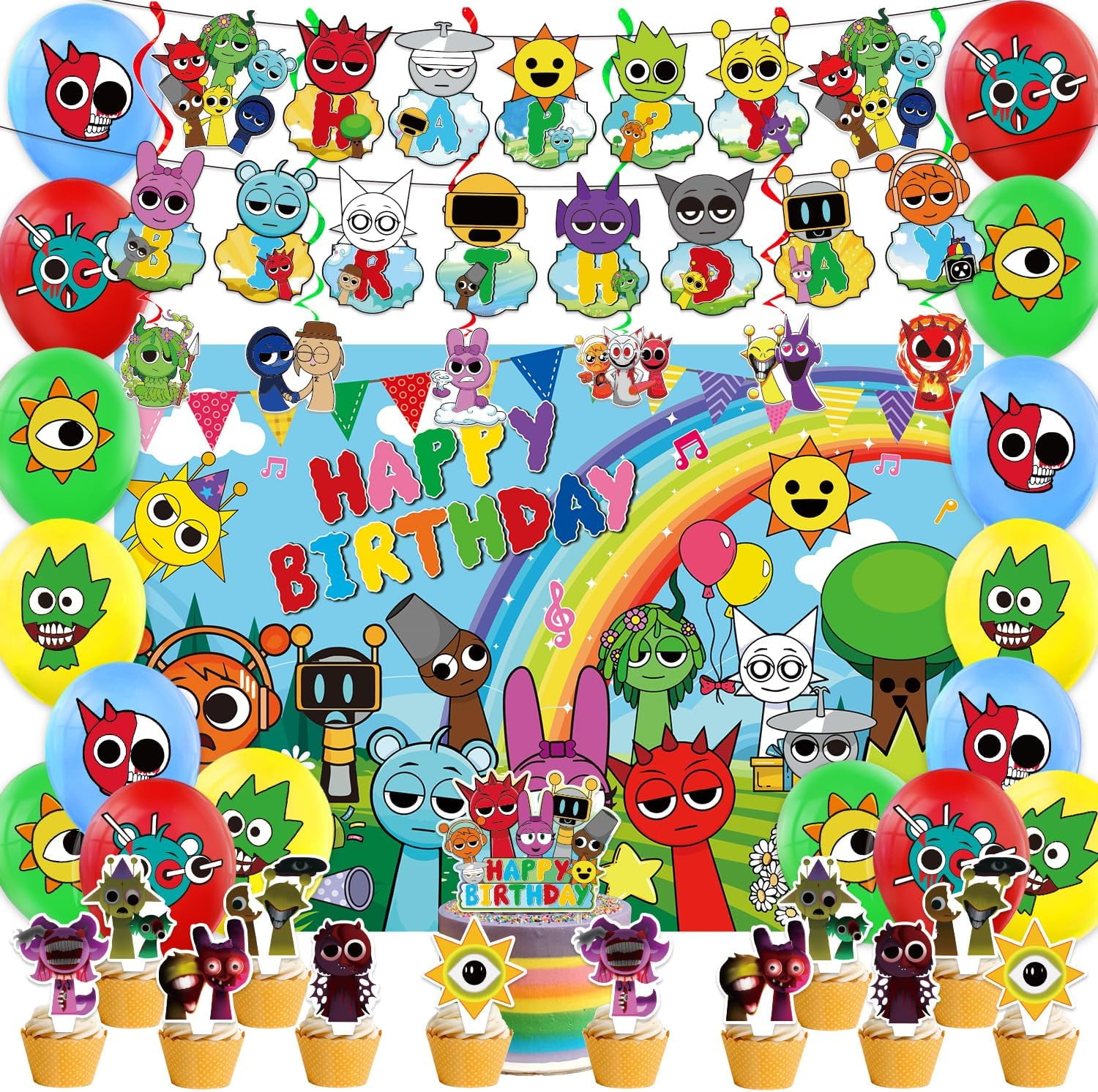Sprunki Birthday Party Supply Decoration, Backdrop Banner, Sprunki ...