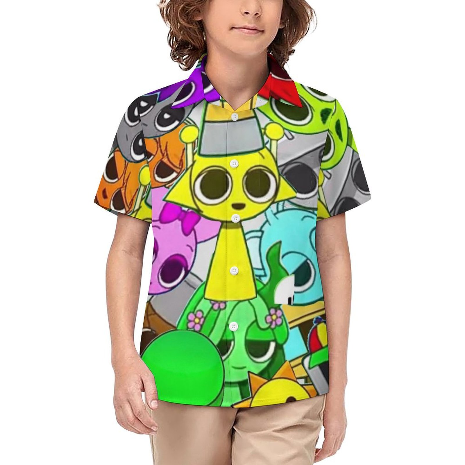 Sprunki Boy's Button Down Shirt Summer Short Sleeve Shirts Tops Kids ...