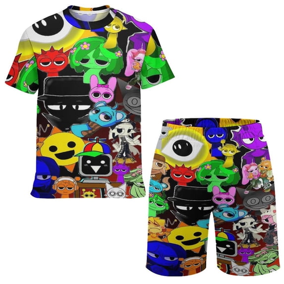 Sprunki Boys Girls Short Sleeve Mesh T-Shirt And Shorts Outfit Set ...