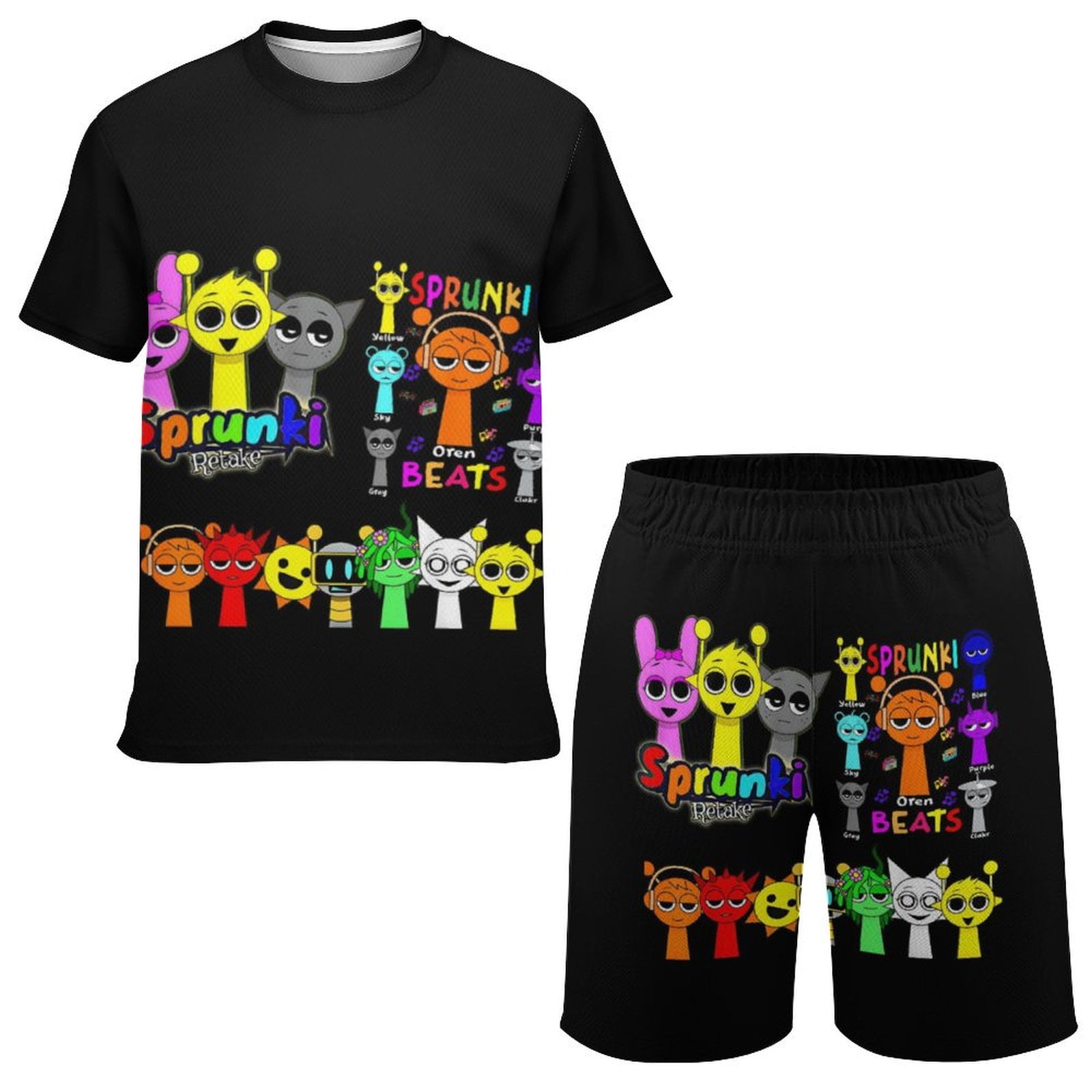 Sprunki Boys Girls Short Sleeve Mesh T-Shirt And Shorts Outfit Set ...
