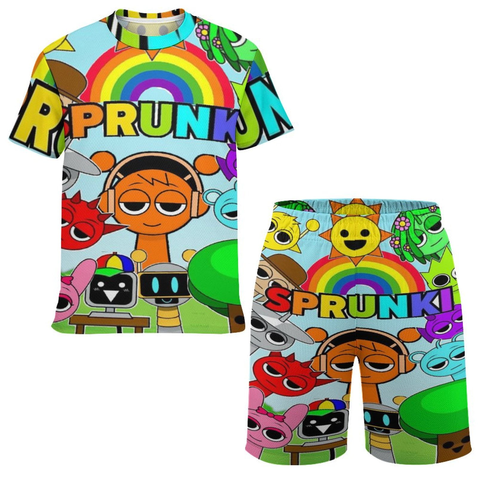 Sprunki Boys Girls Short Sleeve Mesh T-Shirt And Shorts Outfit Set ...