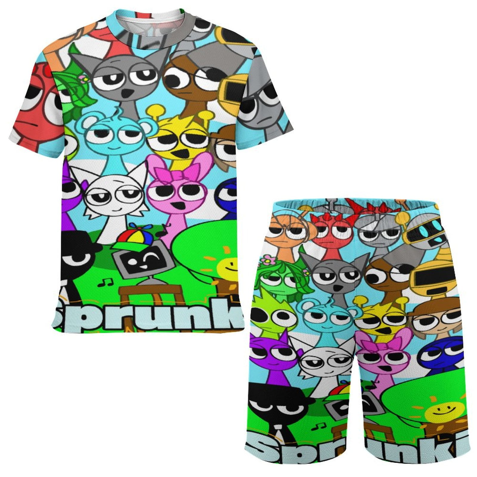 Sprunki Boys Girls Short Sleeve Mesh T-Shirt And Shorts Outfit Set ...