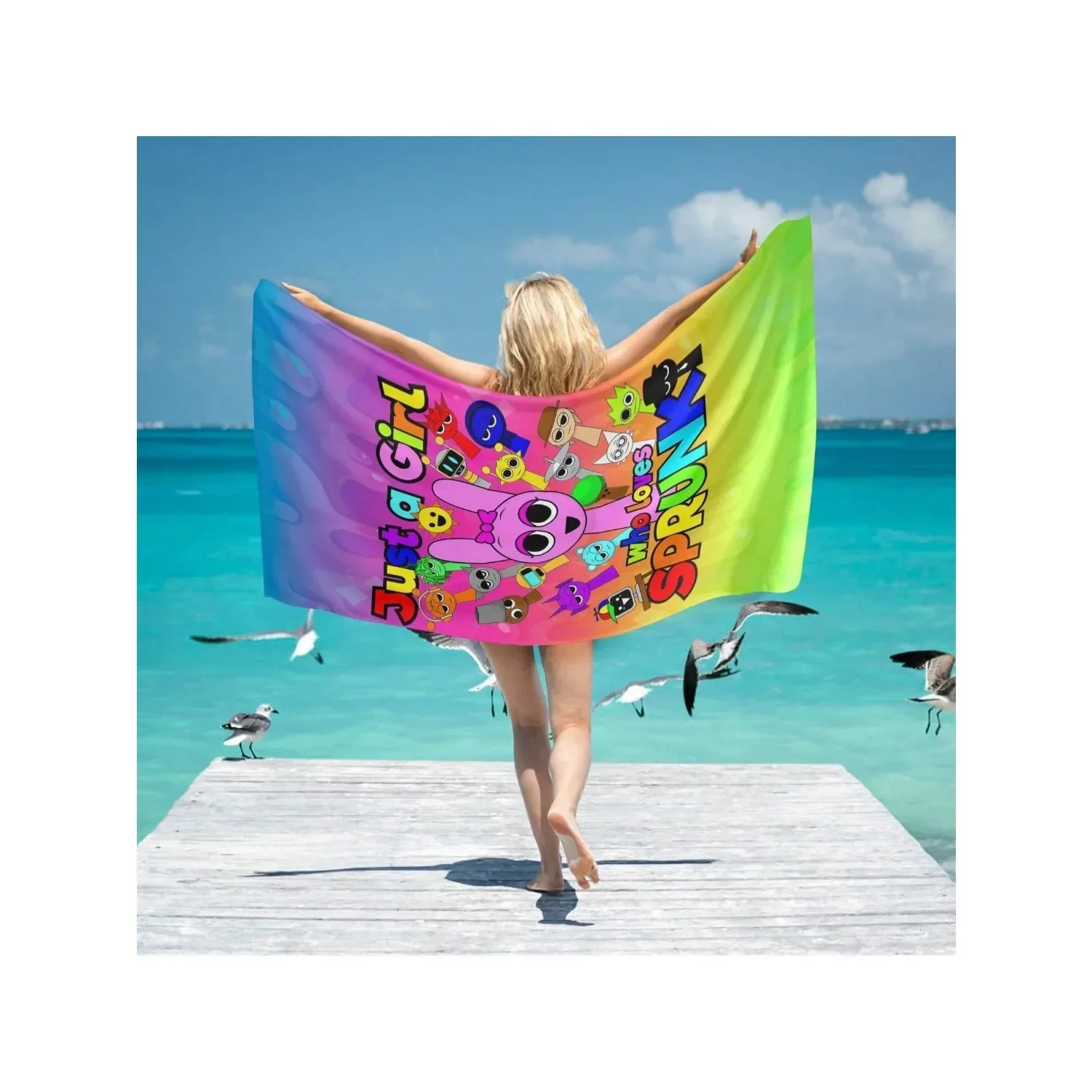 Sprunki Character Design Beach Towel,Funny Game Theme Bath Towel for ...