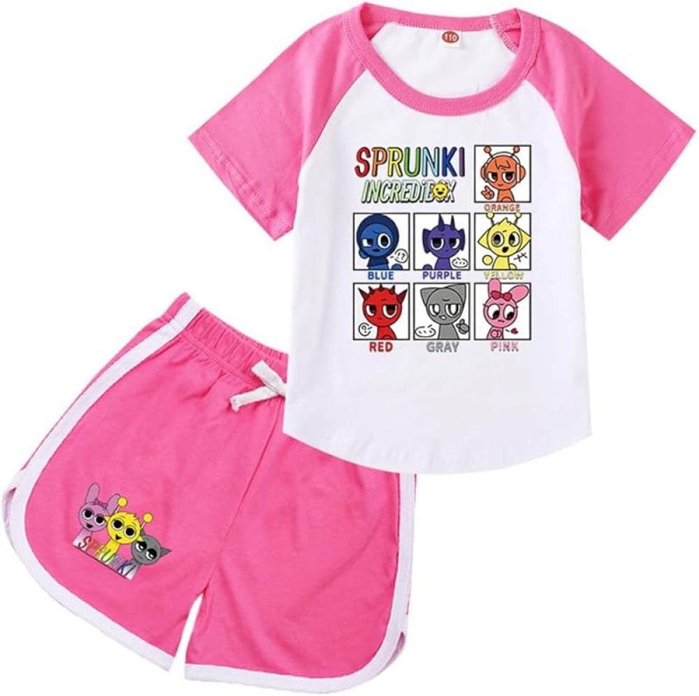 Sprunki Costume Kids Half T-Shirt Shorts Set Girls Sprunki Game Cartoon ...