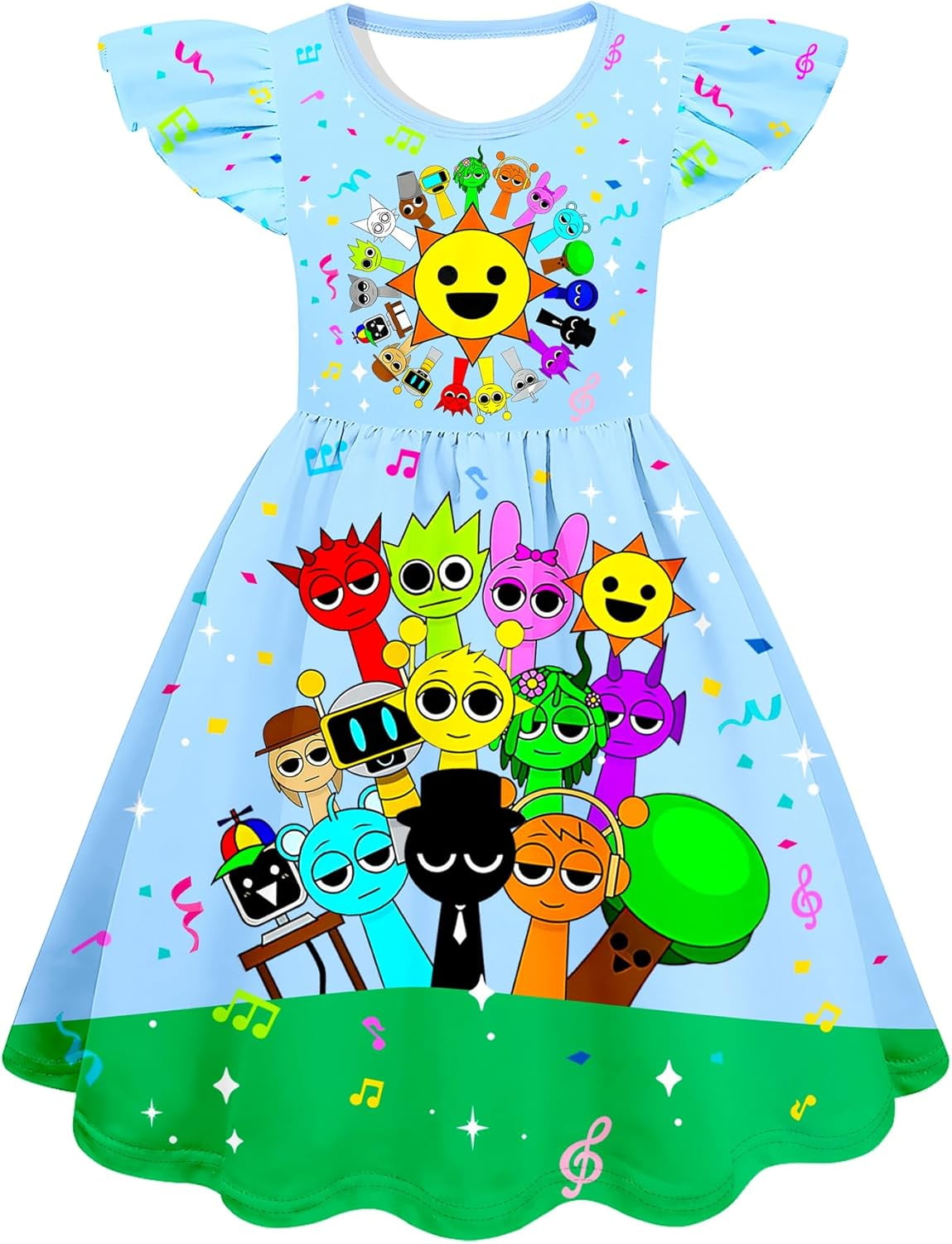 Sprunki Girls Flying Sleeve Dress with Music Game Design, Cute Flutter ...
